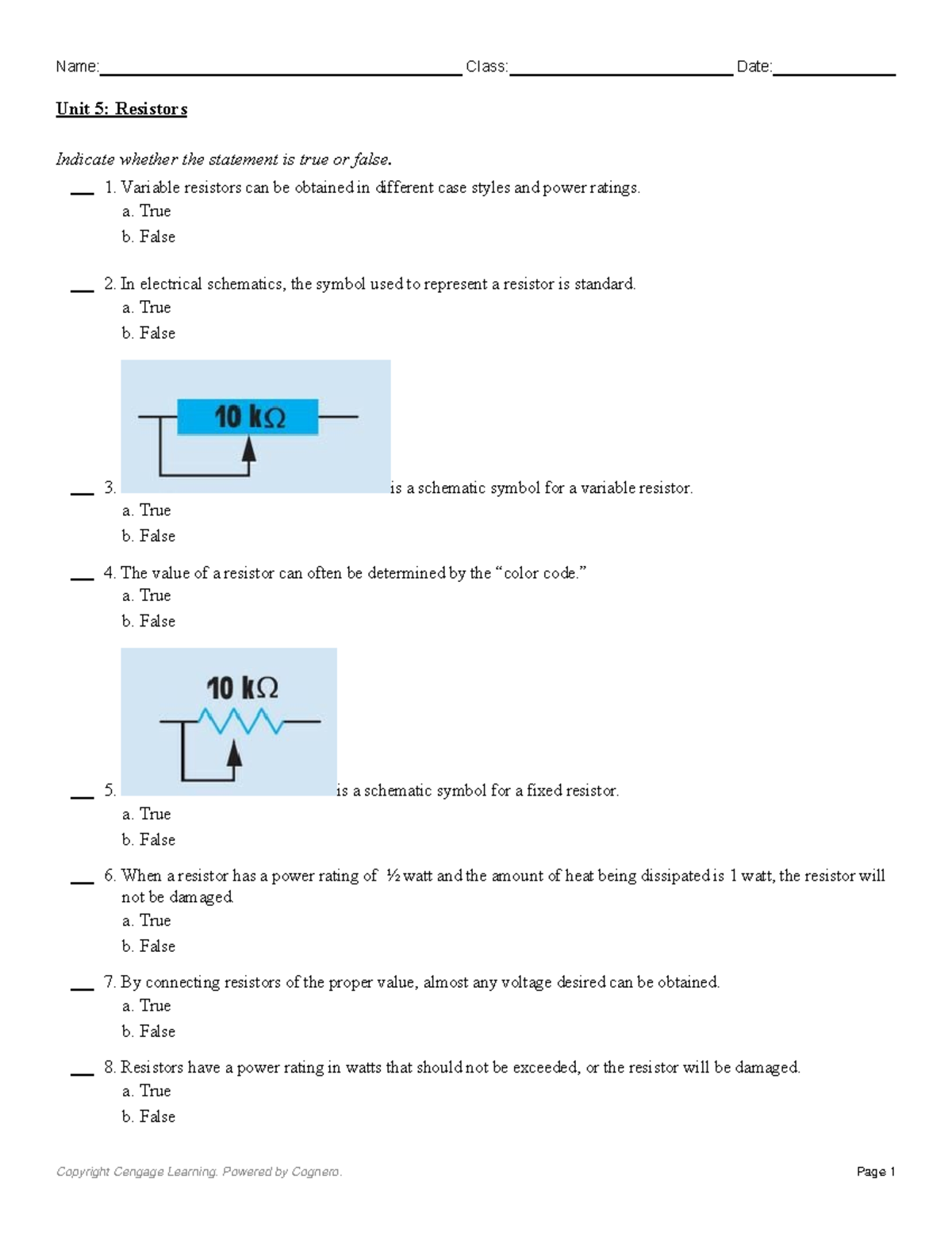Unit 5 Resistors - electrical block practice - Indicate whether the ...