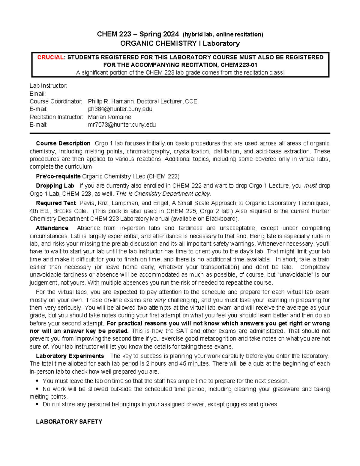 Chem 223 Hybrid Syllabus Generic S24 - CHEM 223 – Spring 2024 (hybrid ...