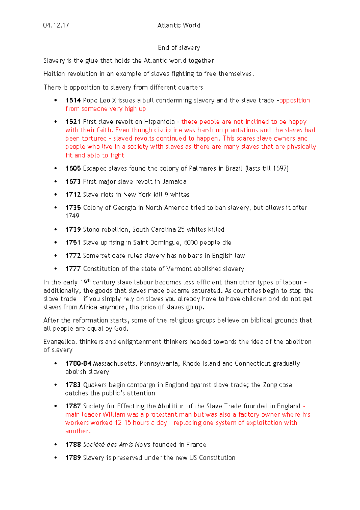 33- End of slavery - Lecture notes - 04.12 Atlantic World End of ...