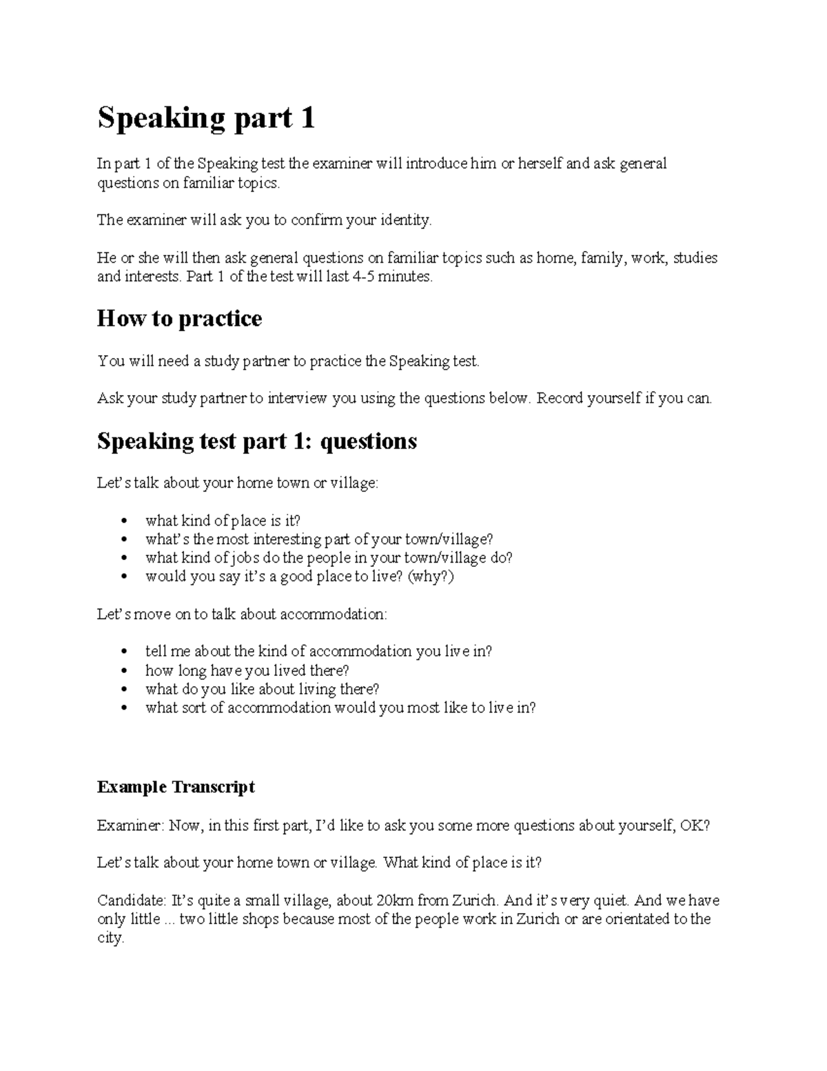 Ielts Speaking Practice - Speaking part 1 In part 1 of the Speaking ...