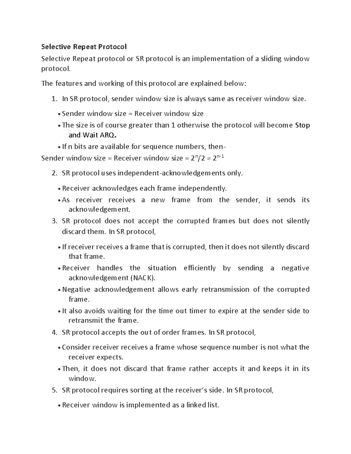 Selective Repeat Protocol Selective Repeat Protocol Selective Repeat