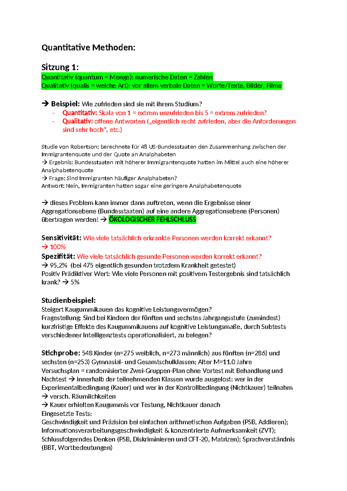 Quantitative Methoden Zusammenfassung - Quantitative Methoden: Sitzung ...