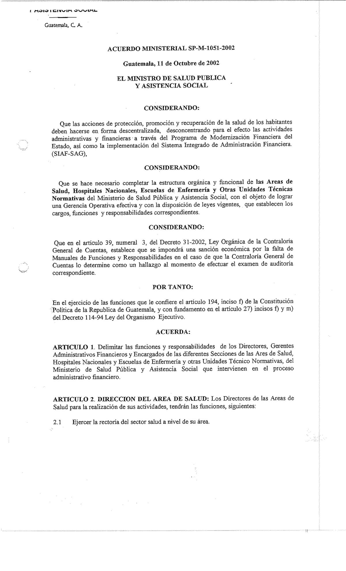 Acuerdo Ministerial 1051-2002 - Derecho Administrativo - Studocu