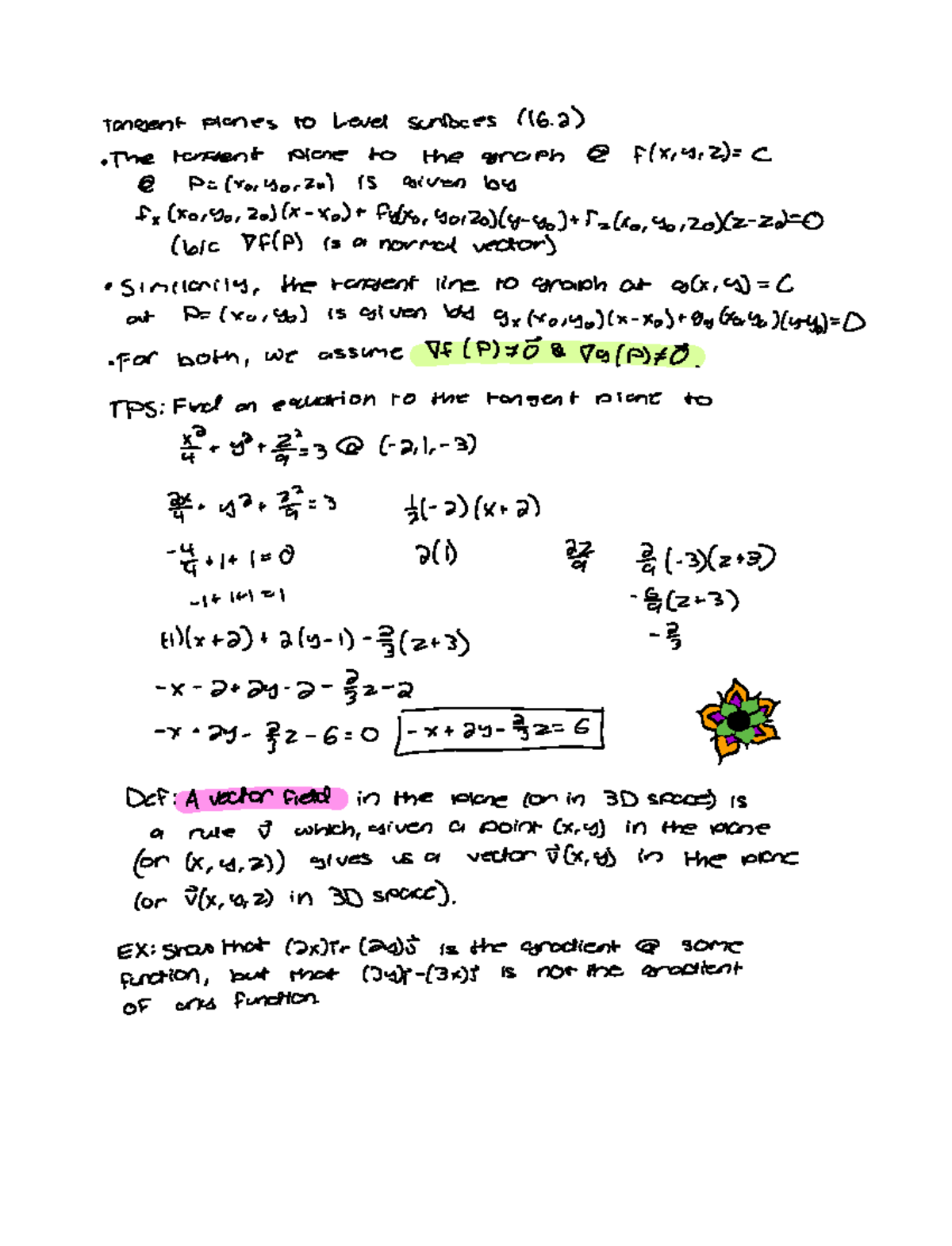 Note Mar 20, 2023 - Tangent planes to level surfaces, vector fields ...
