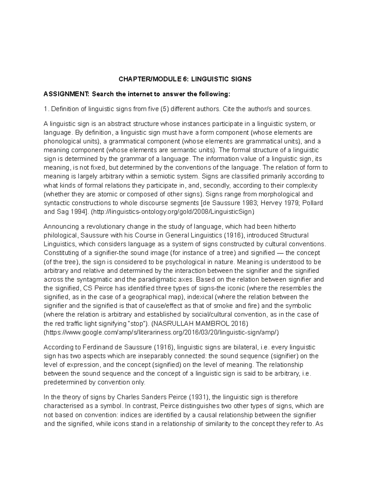 Elc 221 Psycholinguistics Linguistic Signs Chapter Module 6 Linguistic Signs Assignment