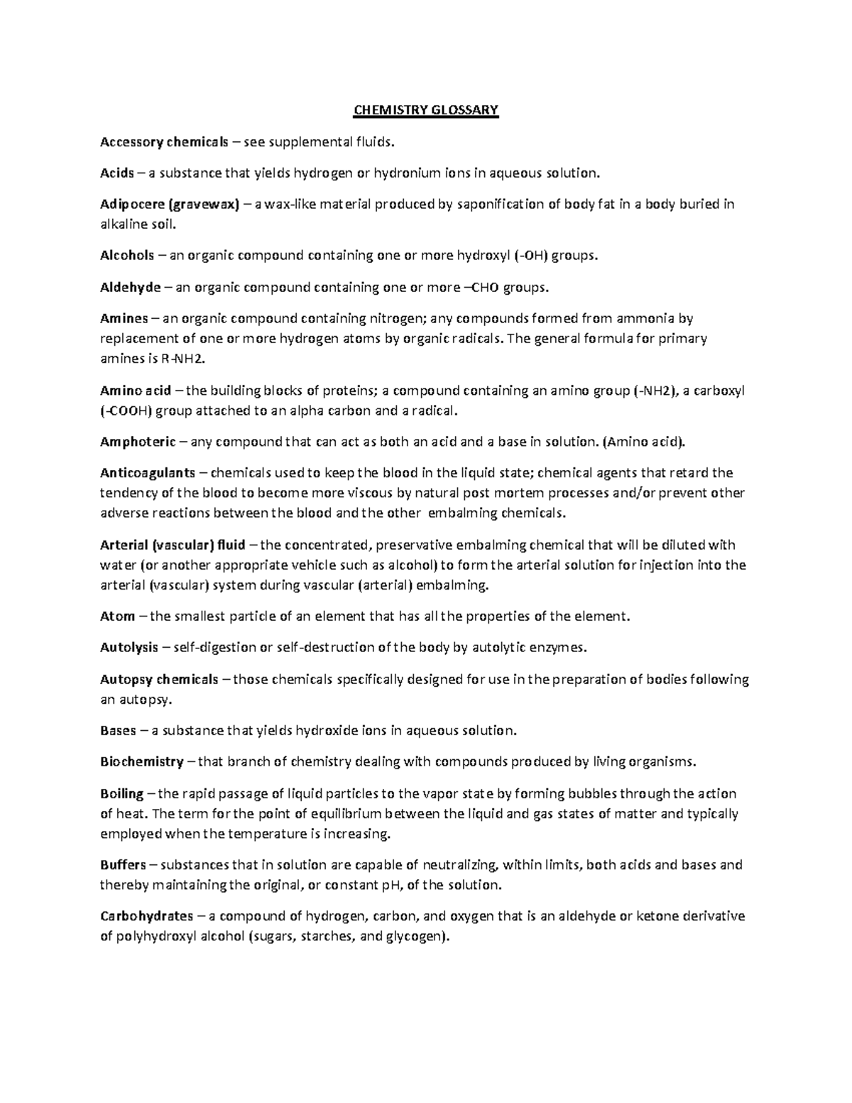 Chemistry Glossary - notes - CHEMISTRY GLOSSARY Accessory chemicals ...