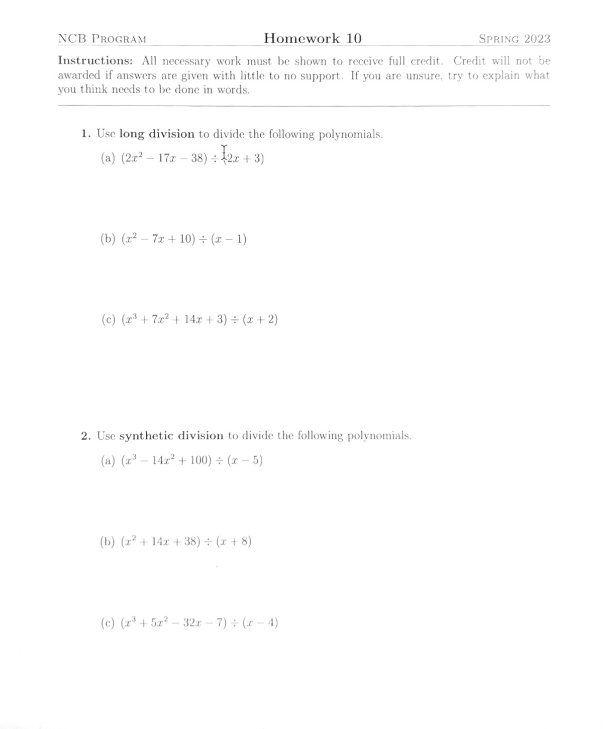 Homework 26 - All necessary work must be shown to receive full credit. Credit will not be ...