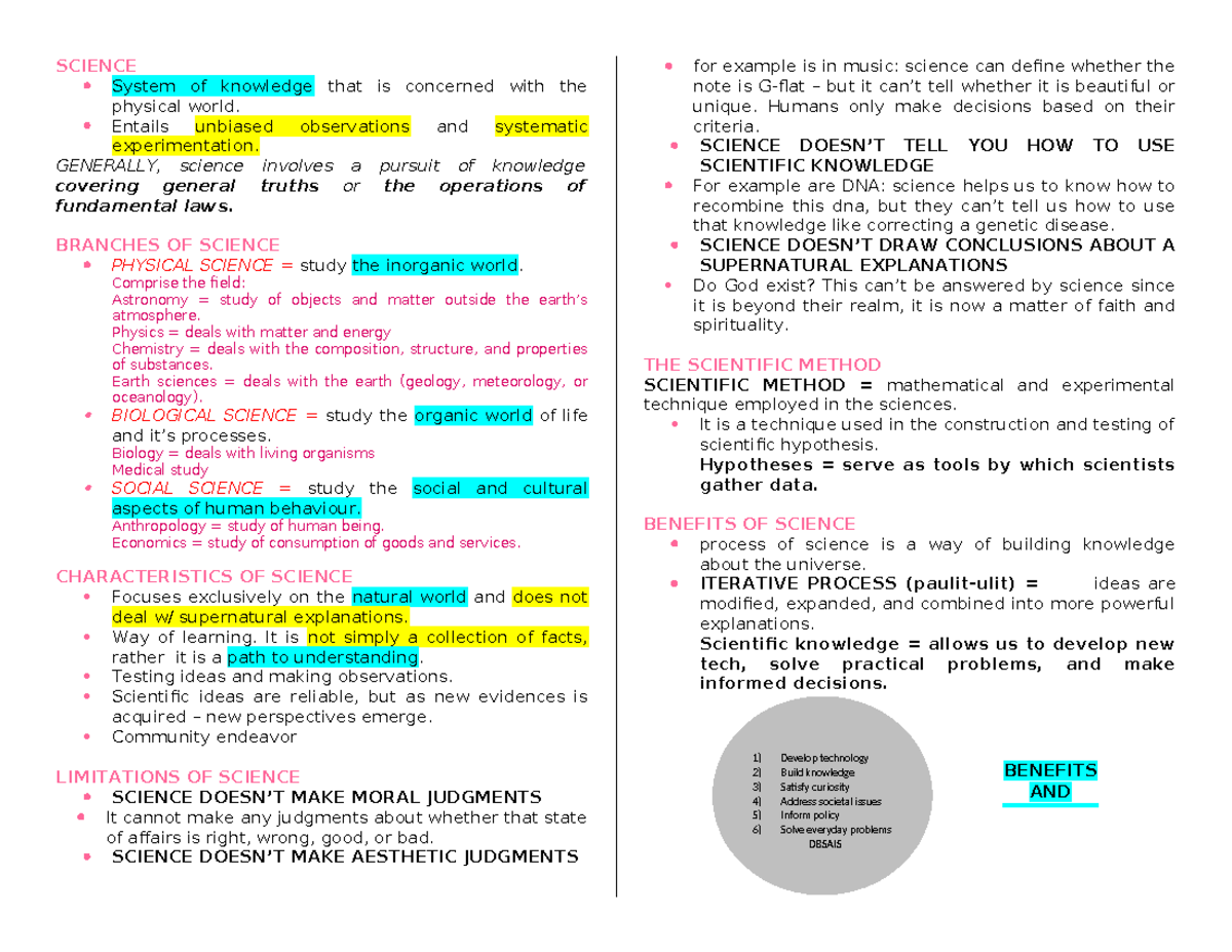 STS Reviewer NI DORA PART 1 - SCIENCE System of knowledge that is ...