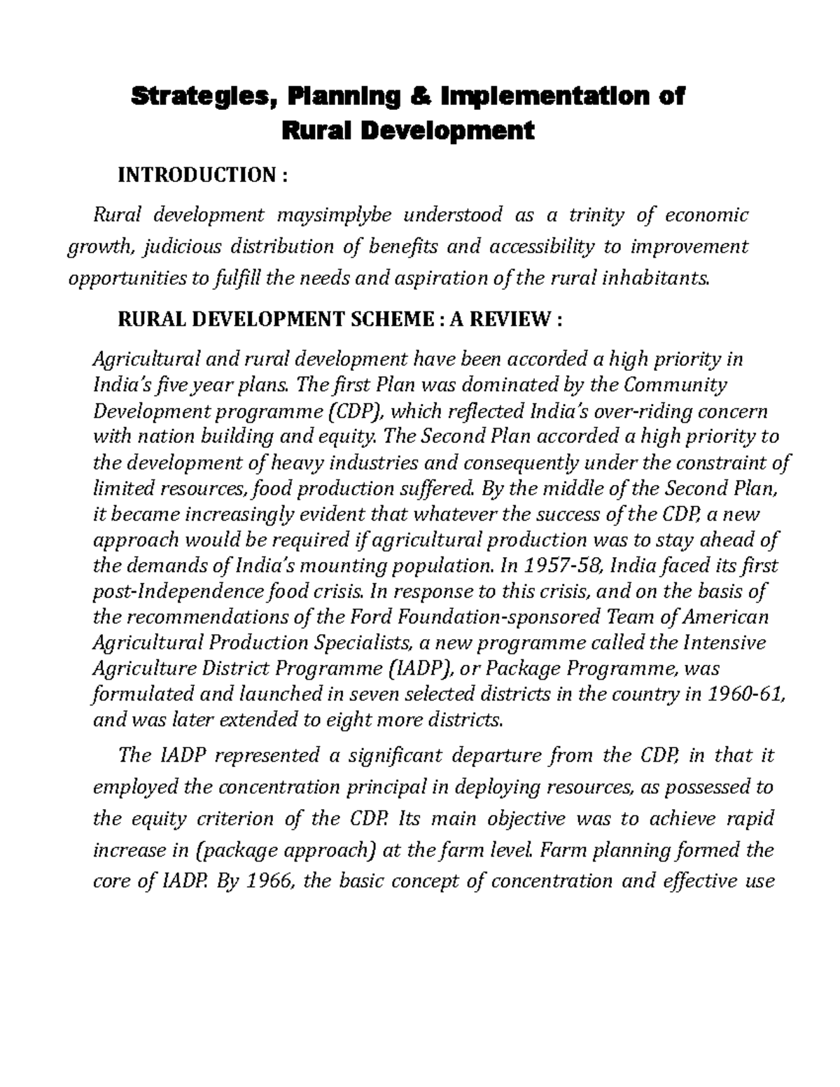 Planning & Implementation of Rural Development - Strategies, Planning ...