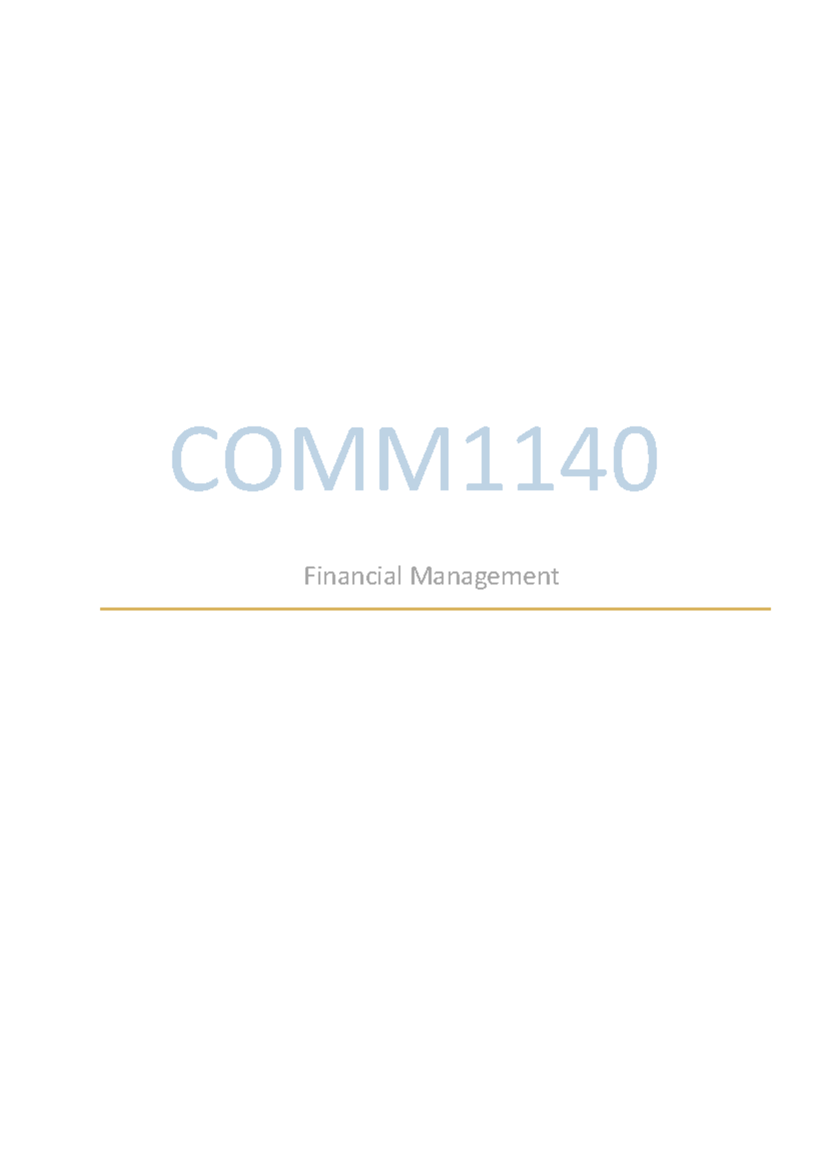 COMM1140 week 2 tutorial hw - COMM Financial Management COMM1141 ...
