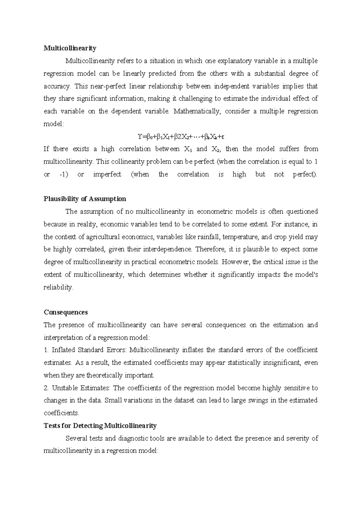Multicollinearity - Note for long essay - Multicollinearity ...