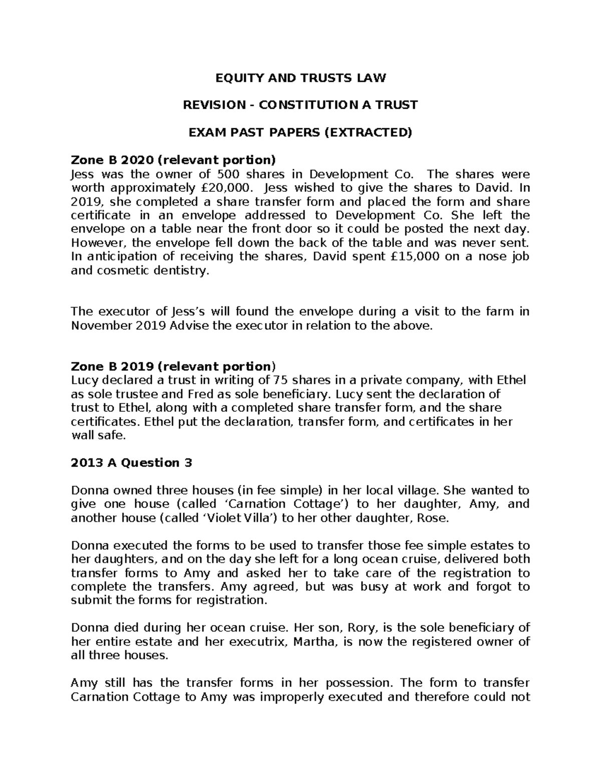 Equity AND Trusts LAW - Revision - Constitution A Trust EXAM PAST ...