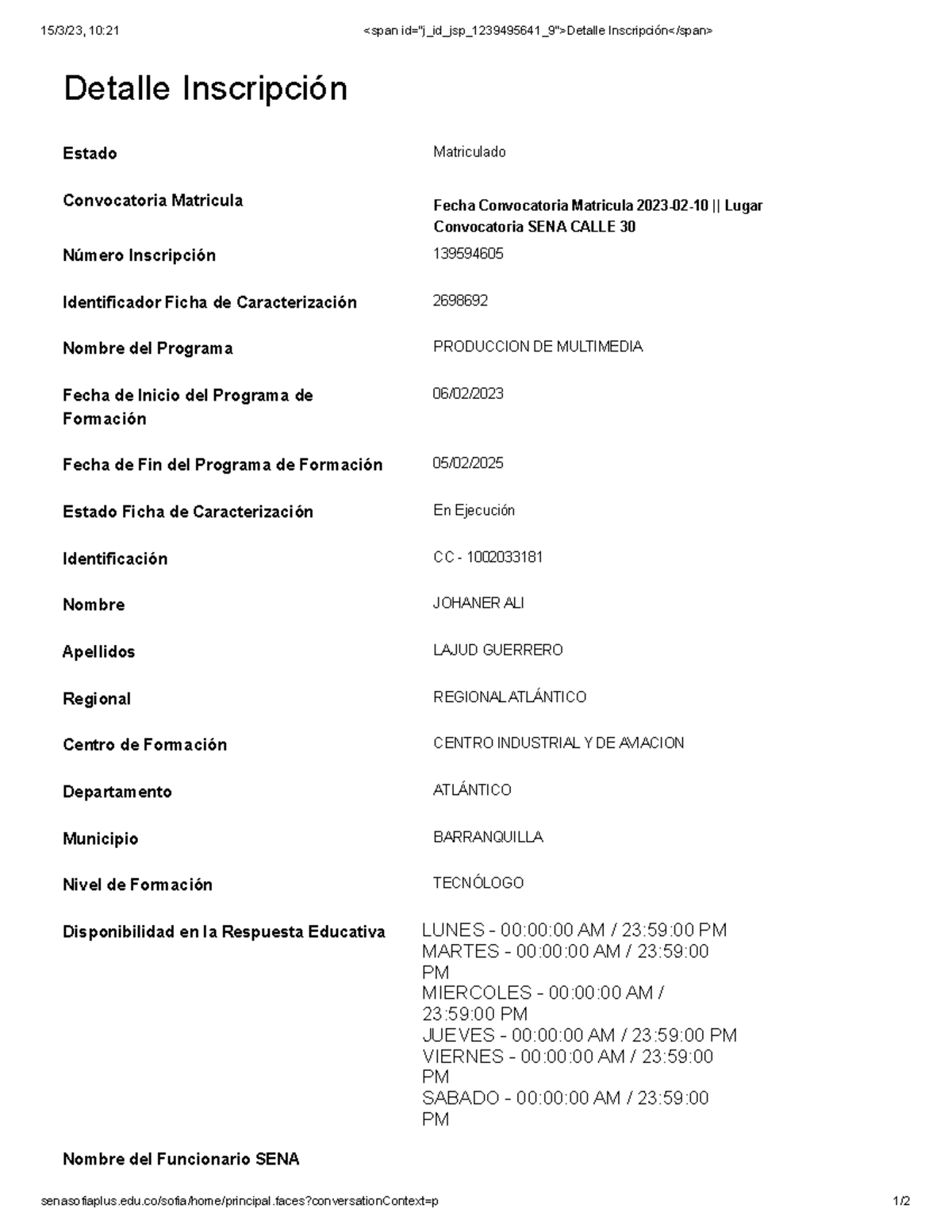 Sofia plus - Matriculado - 15/3/23, 10:21 Detalle Inscripción - Studocu