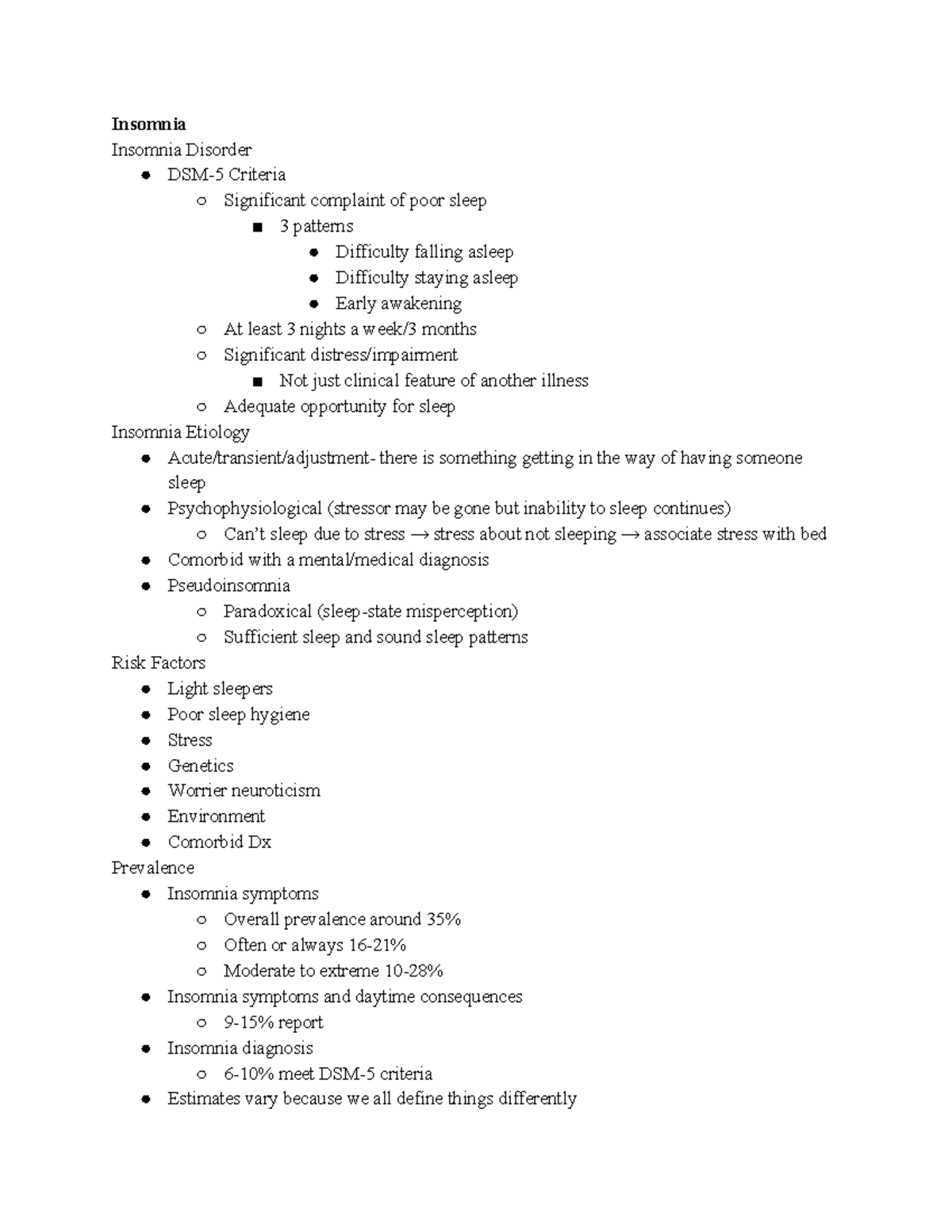 PSYC 245- Sleep-Wake Disorders - Insomnia Insomnia Disorder DSM-5 ...