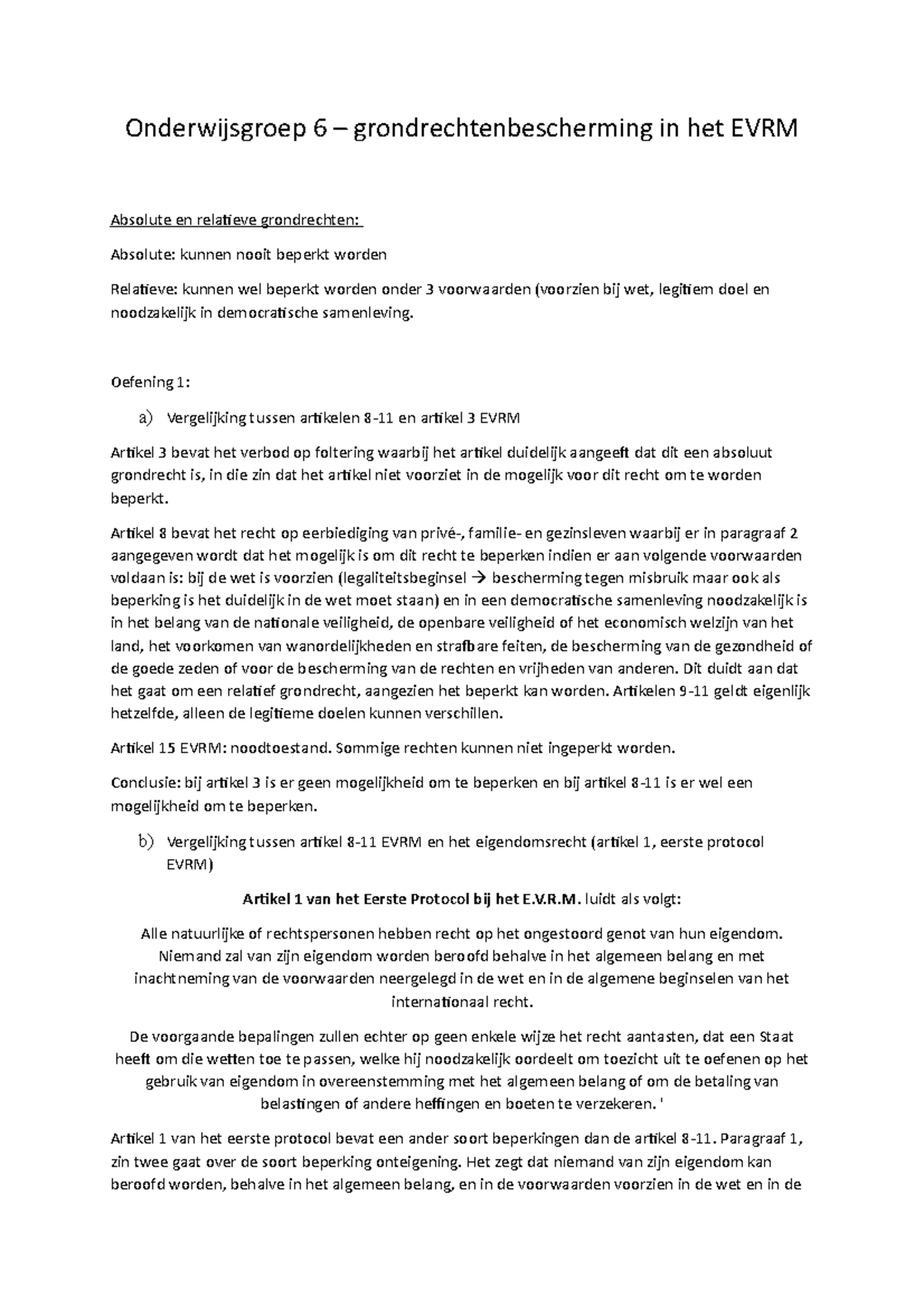 Onderwijsgroep 6 grondrecht en bescherming in het EVRM - Onderwijsgroep ...