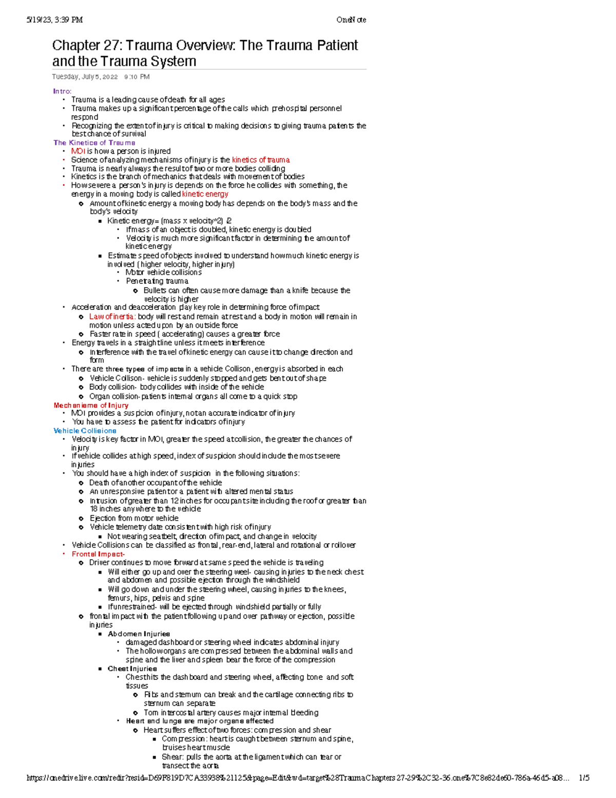 EMT - Microsoft One Note Online - Chapter 27: Trauma Overview: The ...