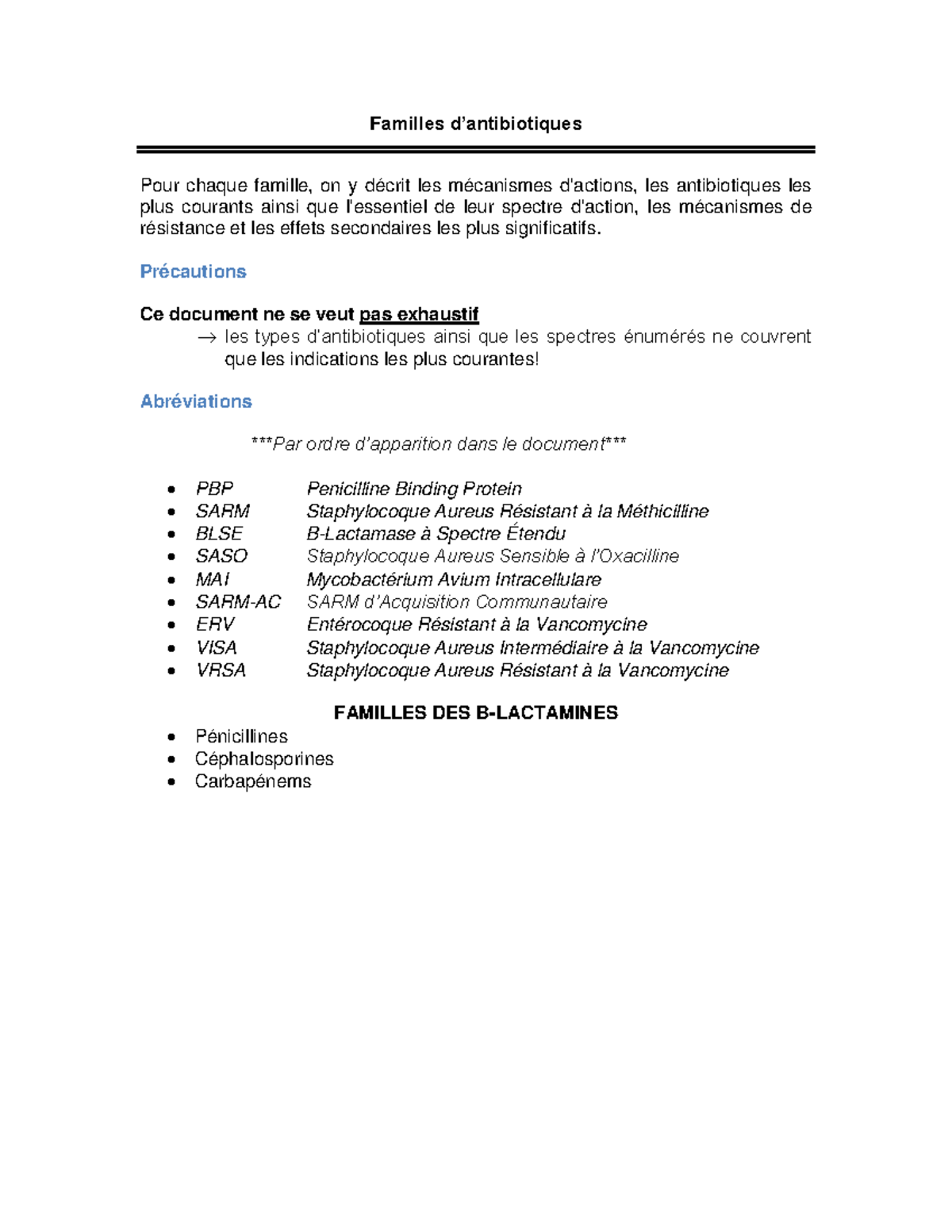 Famille d antibiotiques - Familles d’antibiotiques Pour chaque famille ...
