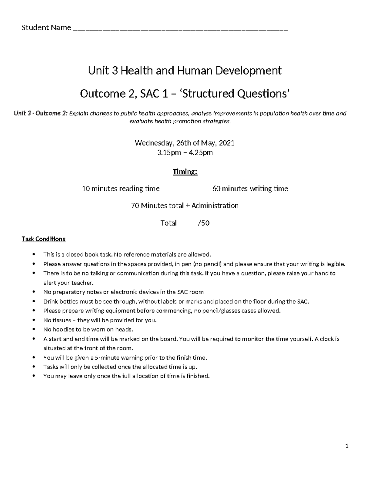 Sample OC2 SAC1 - amazinfg notes - Student Name