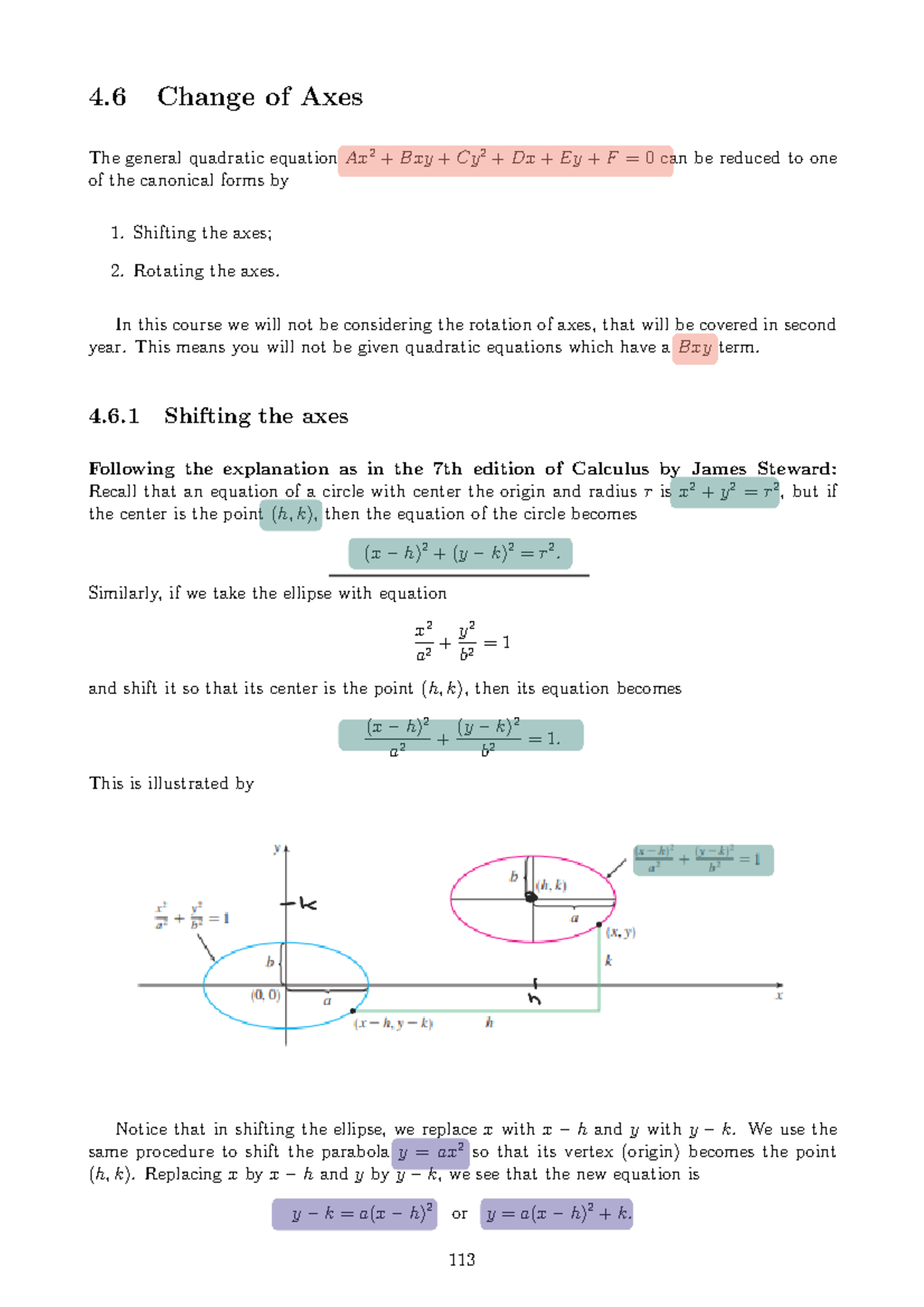Block 2 Week 5 Lecture 2 notes correction - 4 Change of Axes The ...