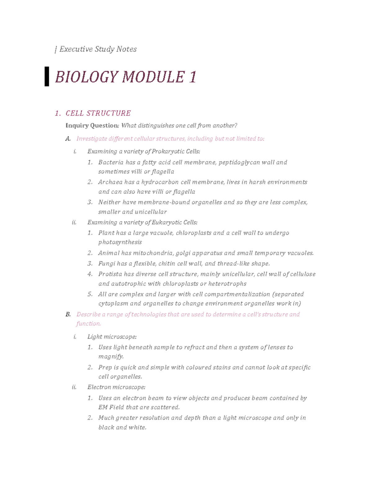 Biology Executive Study Module 1 - | Executive Study Notes BIOLOGY ...