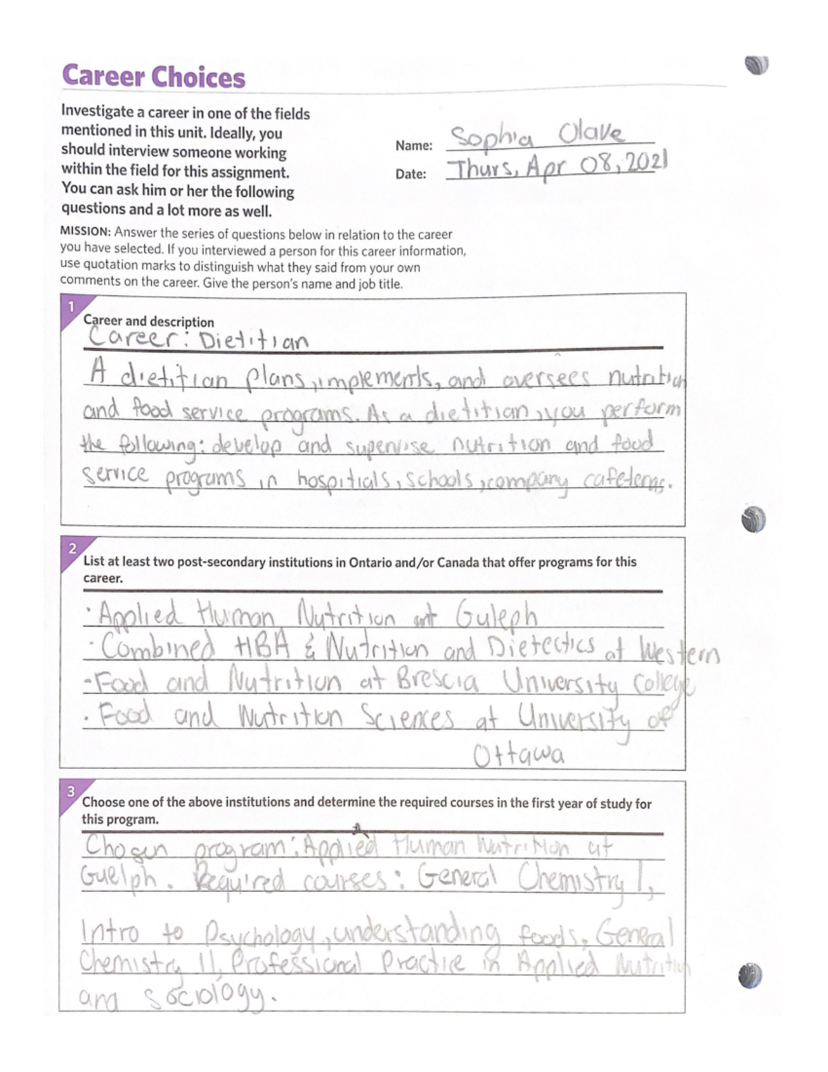 Career Choices - PSK4U1 - Studocu