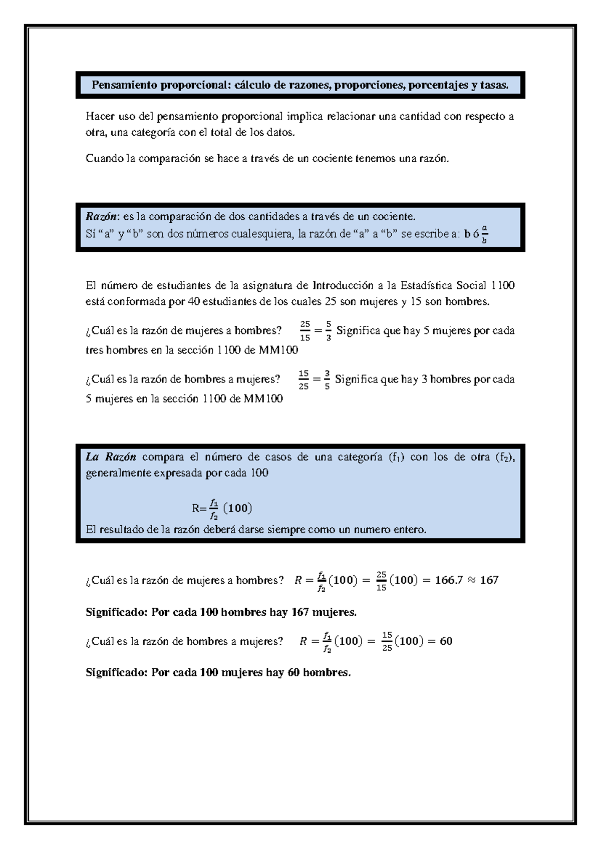 Pensamiento Proporcional Proporciones, porcentajes, razones y tasas (A ...