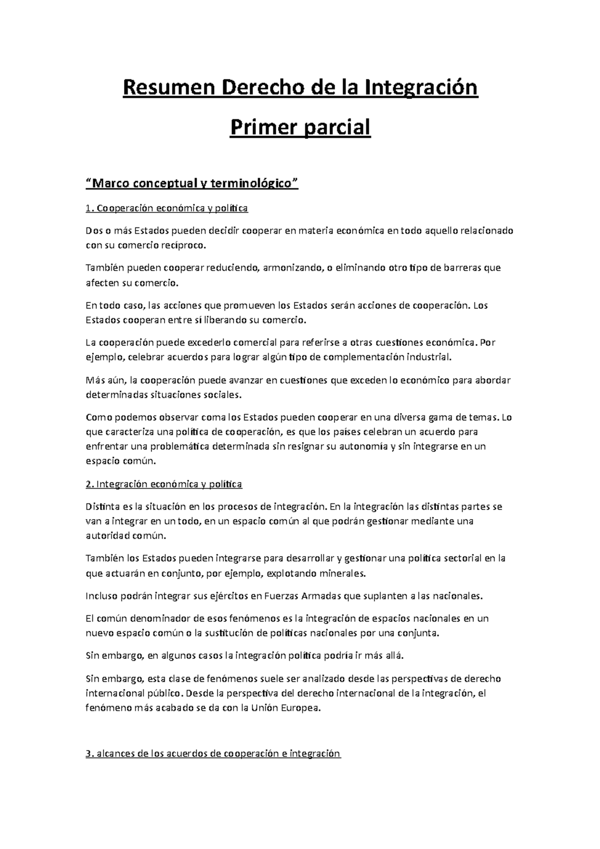 Resumen Derecho de la Integración (primer parcial) - Resumen Derecho de la Integración Primer ...