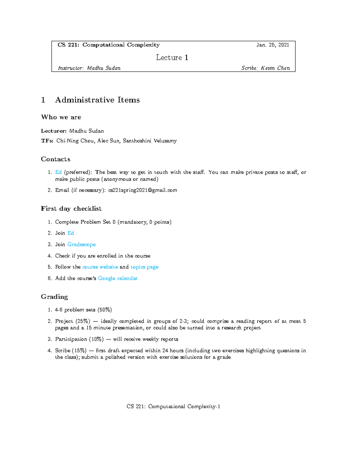 Lect01-kevin-chen - Scribed notes - CS 221: Computational Complexity ...