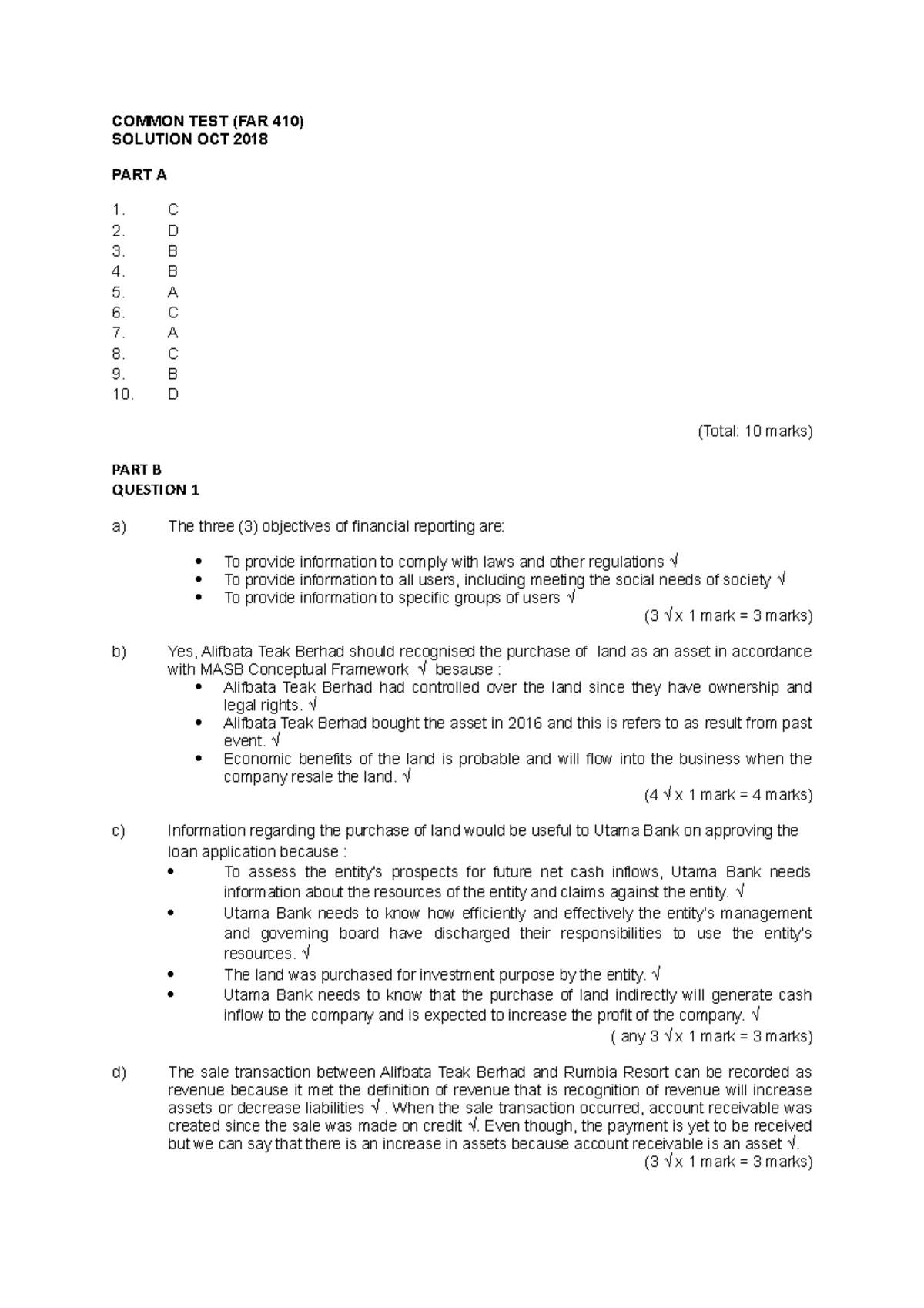 FAR410 TEST OCT 2018 - Solution - COMMON TEST (FAR 410) SOLUTION OCT ...