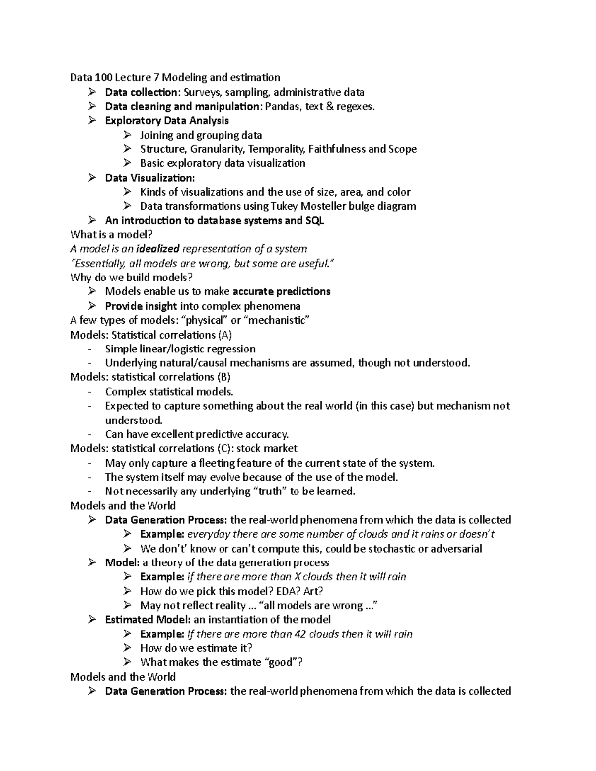 Lecture 08 - Josh Hug/ Fernando Perez - Data 100 Lecture 7 Modeling and estimation Data - Studocu