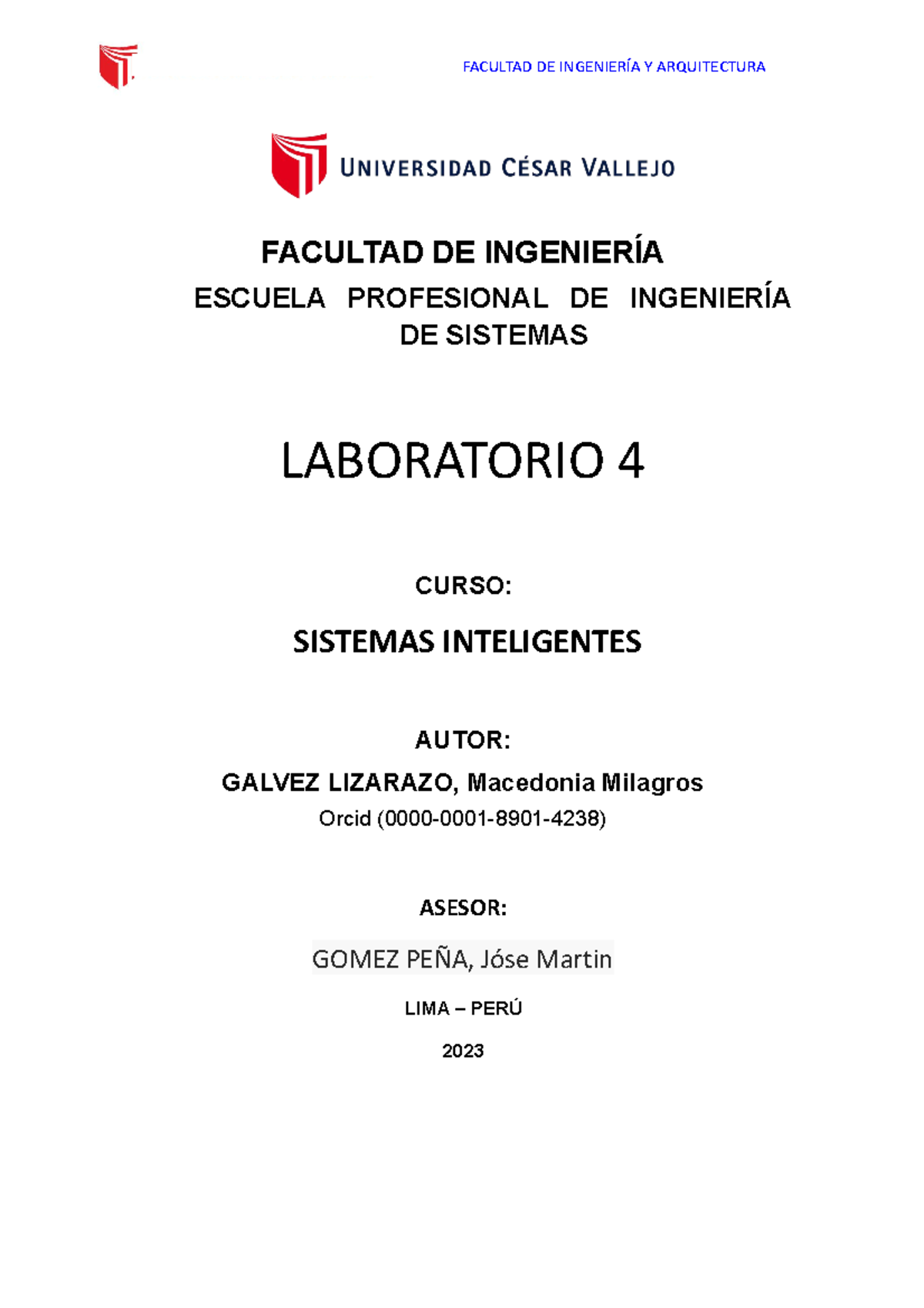 Lab4 sistemas inteligente practica - FACULTAD DE INGENIERÍA ESCUELA PROFESIONAL DE INGENIERÍA DE ...
