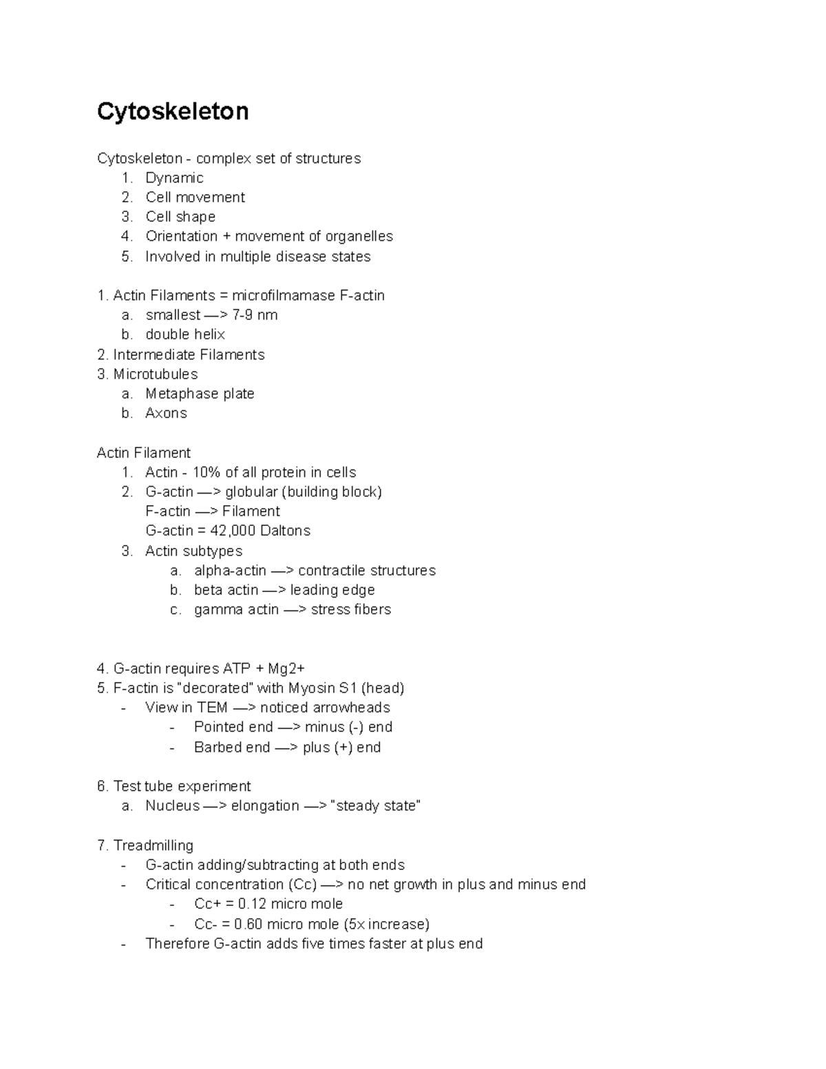 BIO 311 - Cytoskeleton Notes - Cytoskeleton Cytoskeleton - complex set ...
