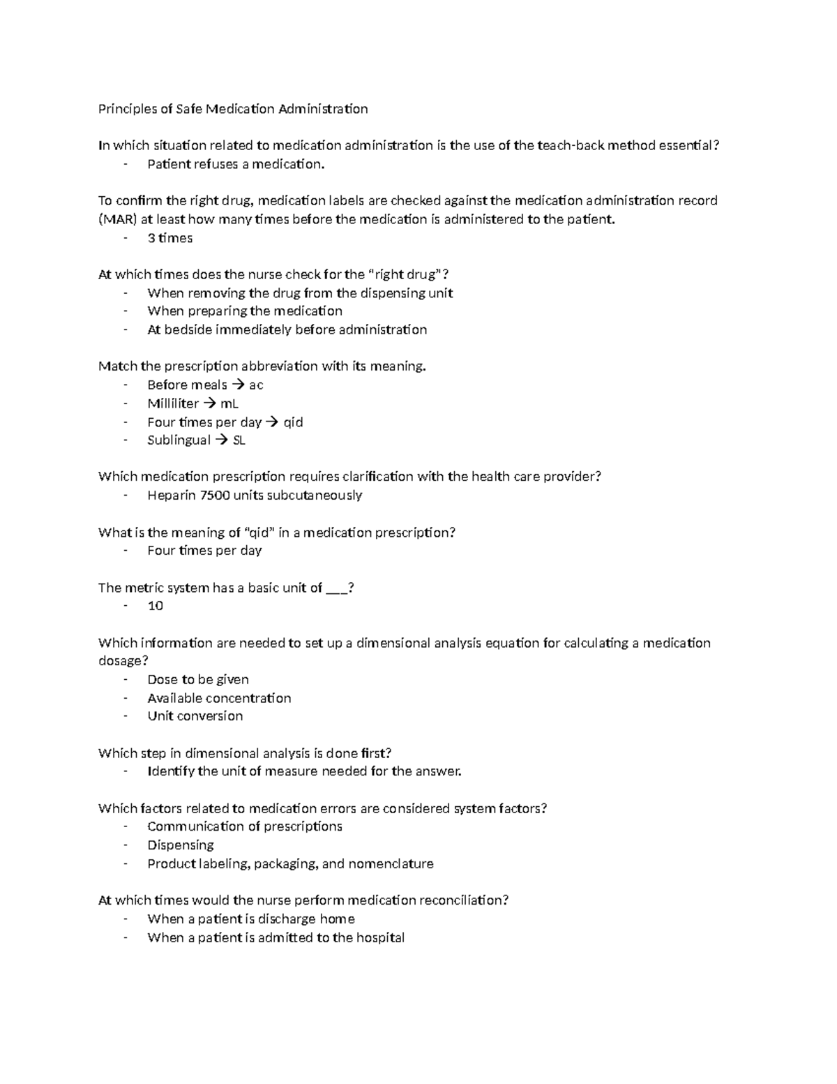 BSN Principles of Safe Medication Administration - Principles of Safe ...