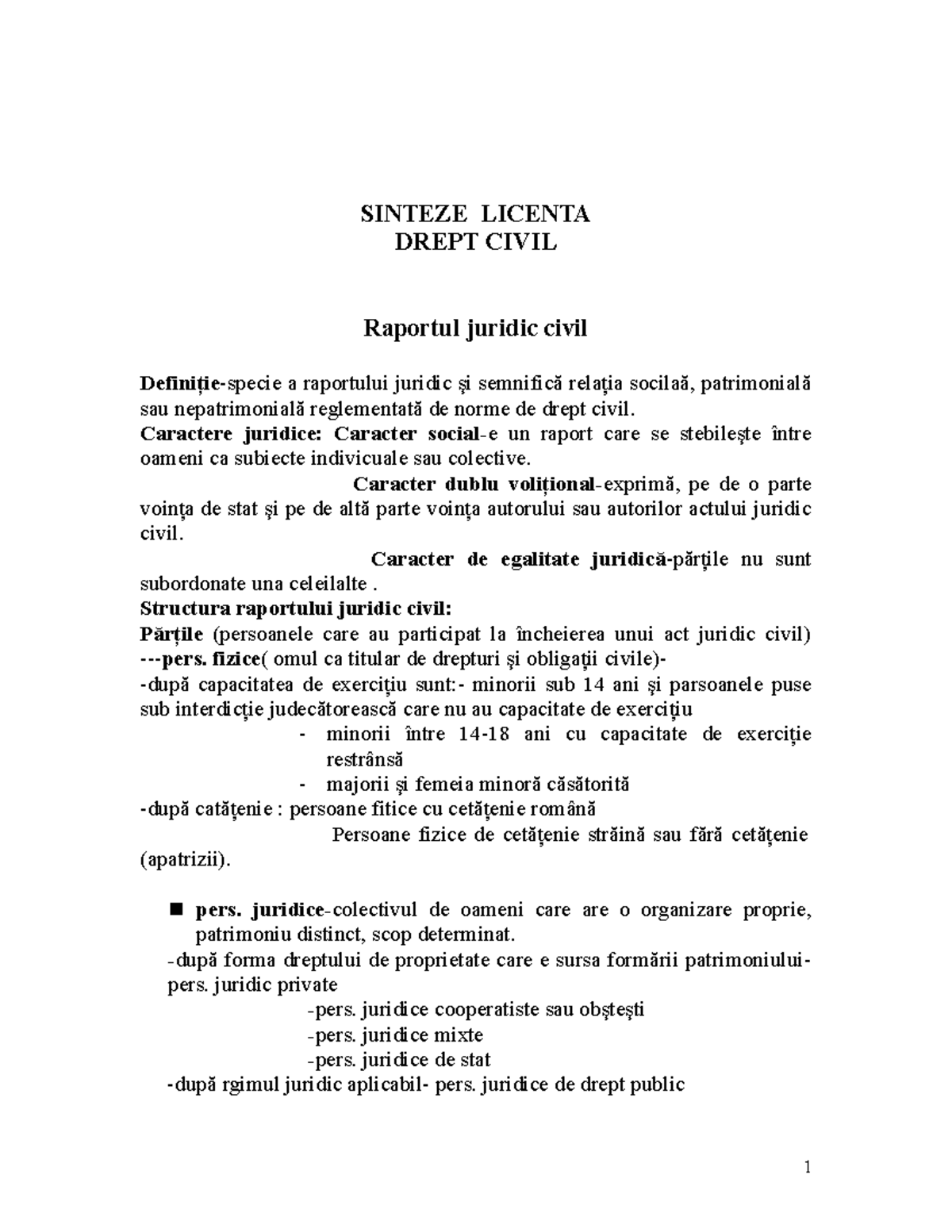 94182949 Sinteze Civil Licenta - SINTEZE LICENTA DREPT CIVIL Raportul ...