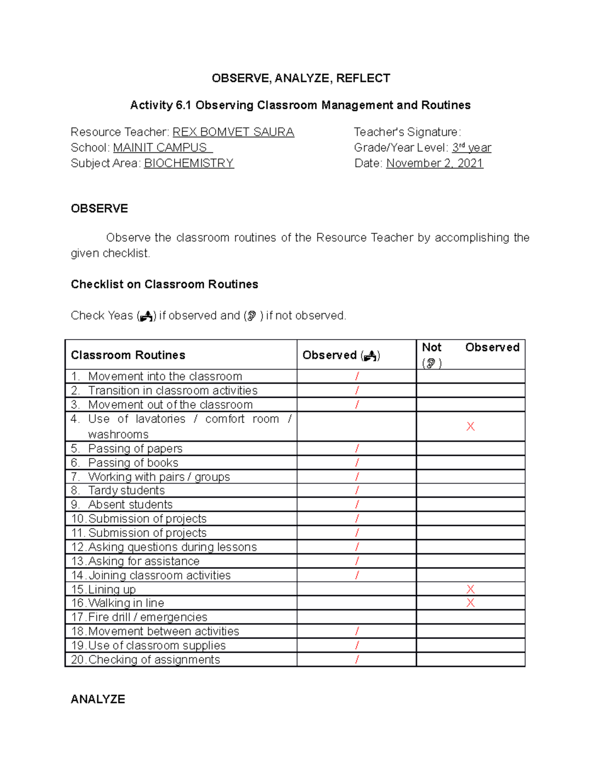 537716491 FS1 Episode 6 7 - OBSERVE, ANALYZE, REFLECT Activity 6 ...