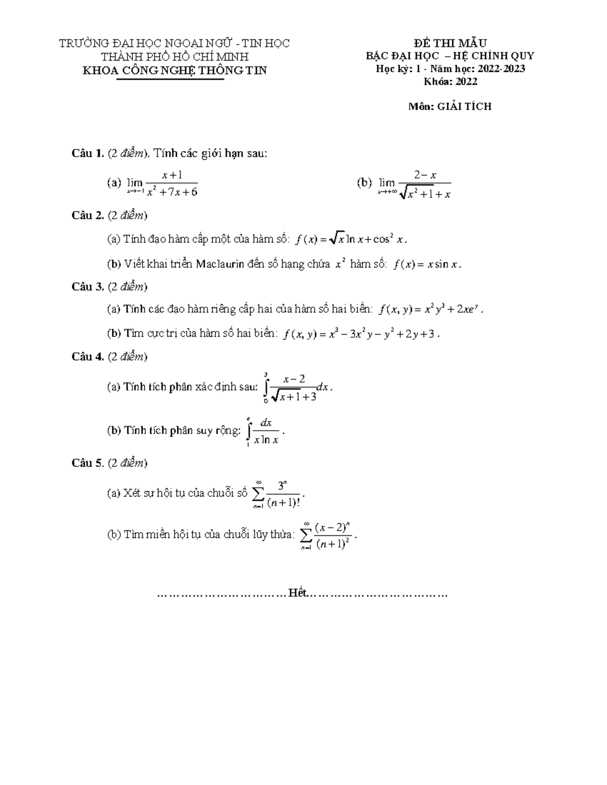 De thi mau - Rhhe - TRƯỜNG ĐẠI HỌC NGOẠI NGỮ - TIN HỌC THÀNH PHỐ HỒ CHÍ ...
