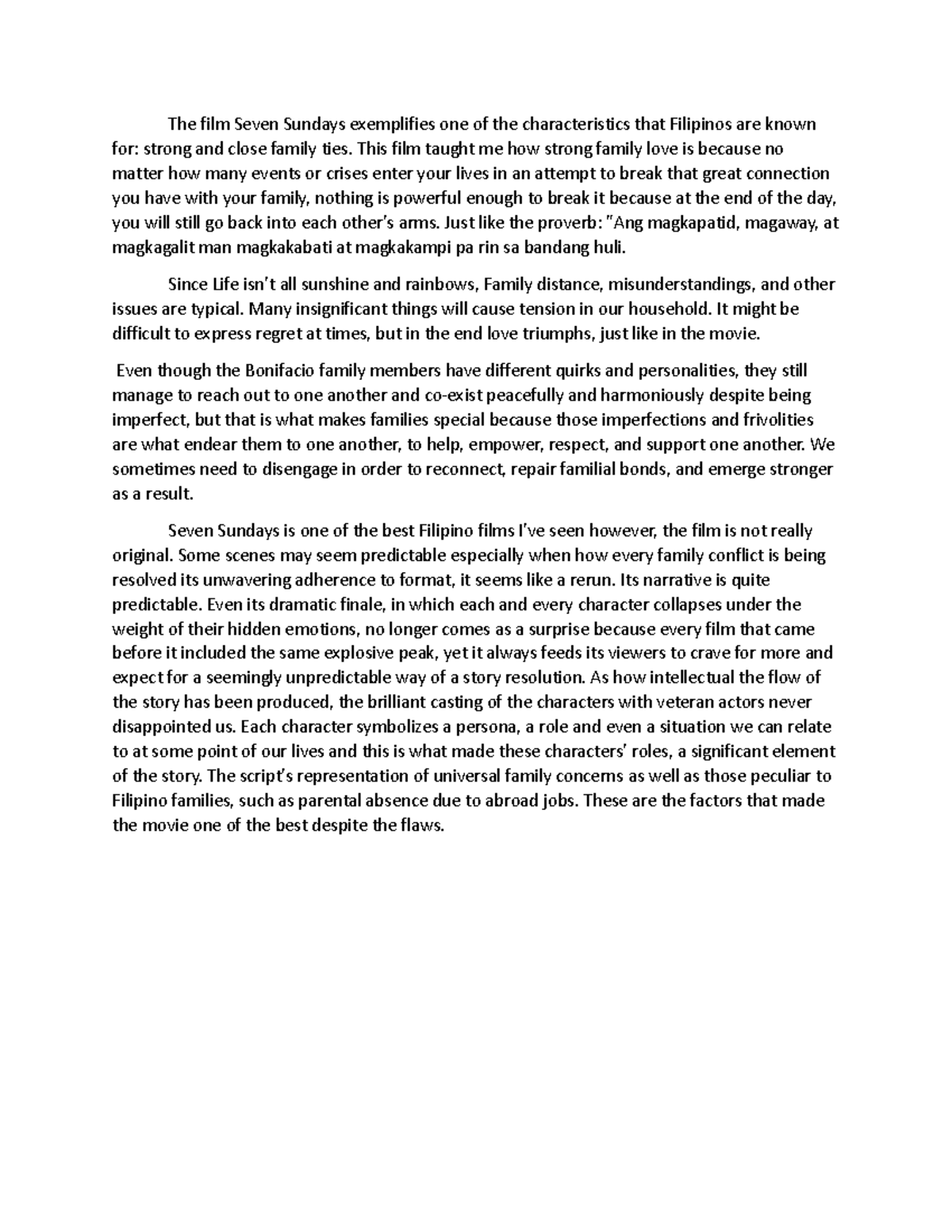 7 sundays critique paper - The film Seven Sundays exemplifies one of ...