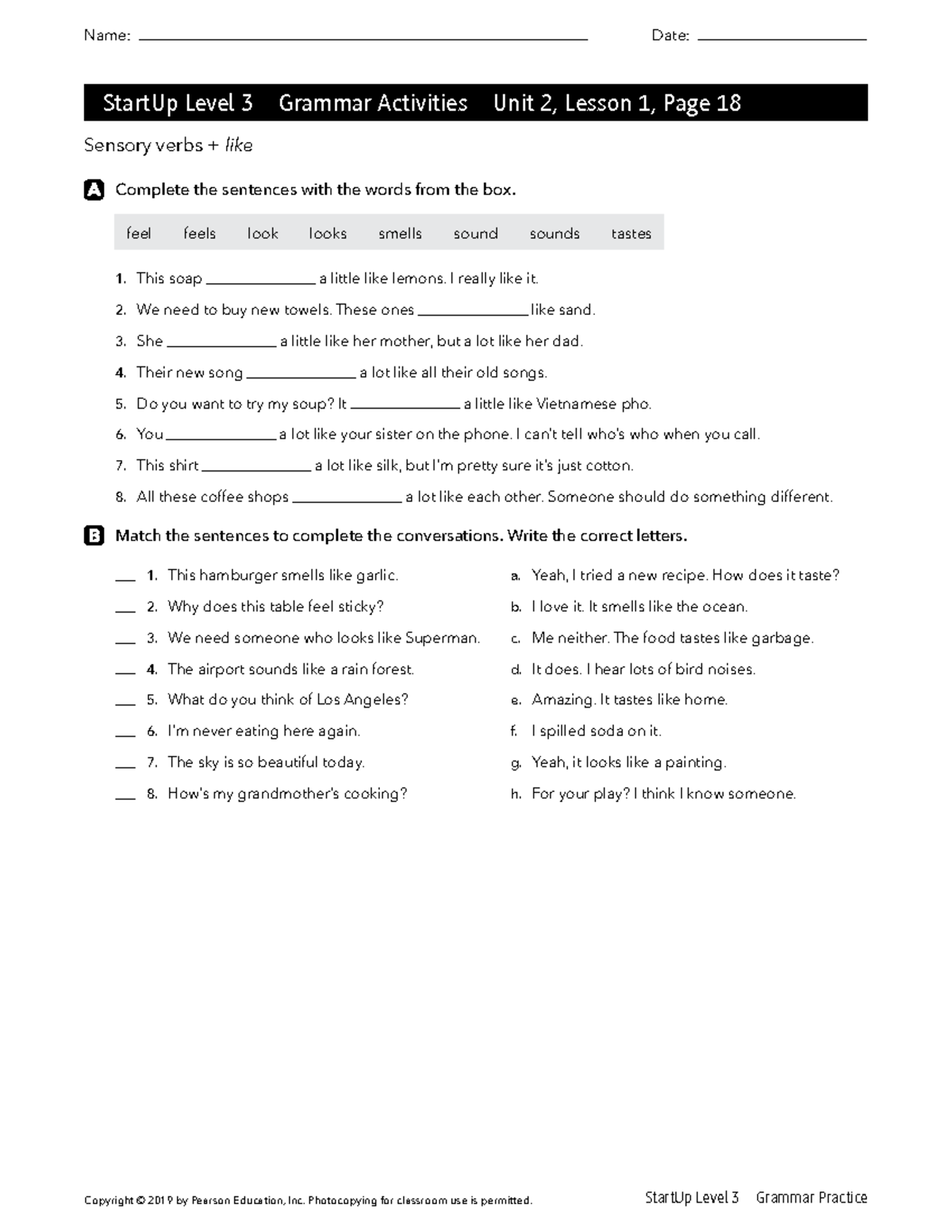 Grammar Lesson 2 - Copyright © 2019 by Pearson Education, Inc ...