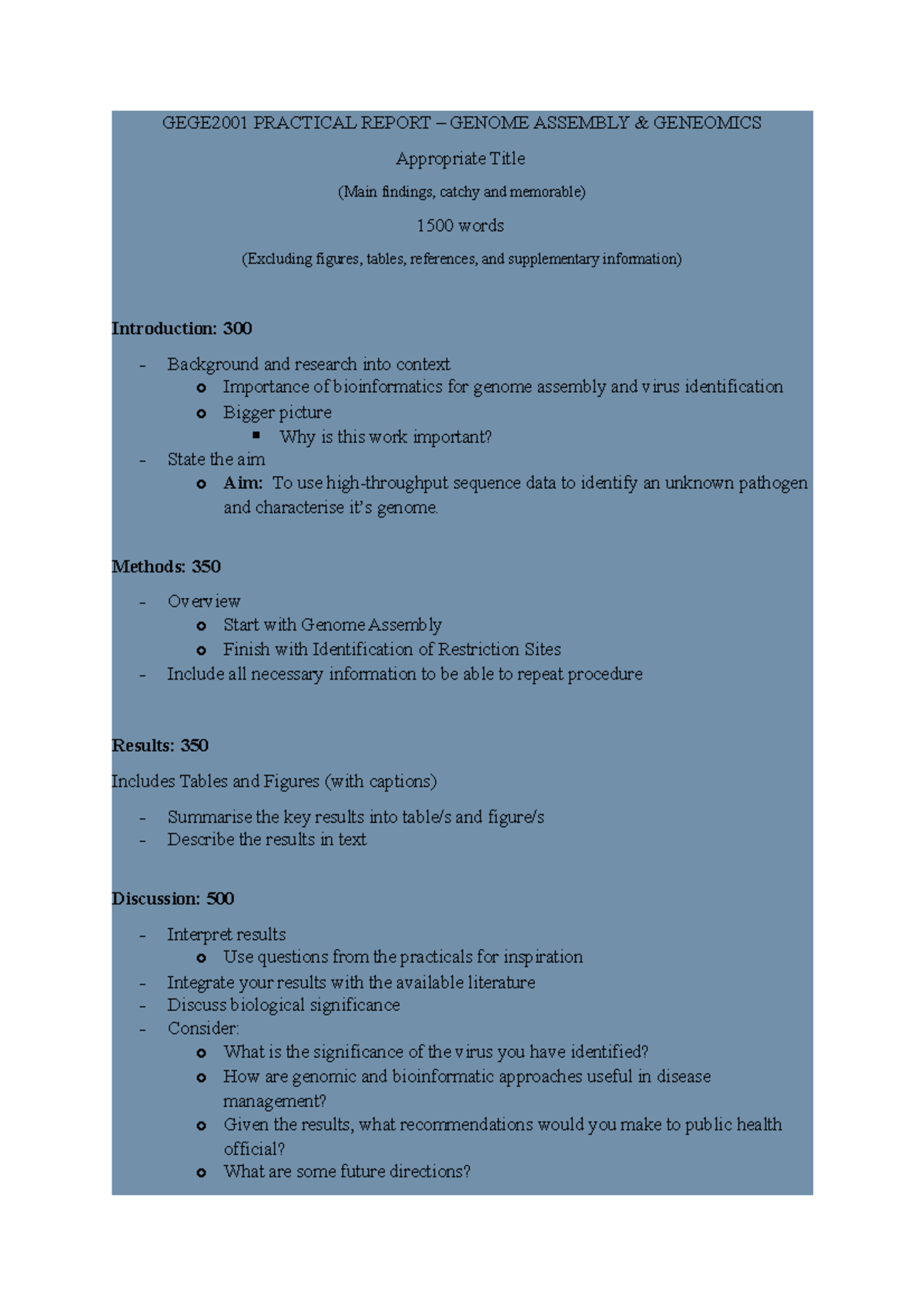 GEGE2001 Practical Report Outline - GEGE2001 PRACTICAL REPORT – GENOME ...