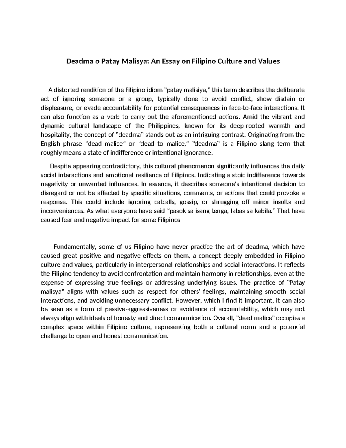 HW2 - BUSINESS MANAGEMENT REFLECTION - Deadma o Patay Malisya: An Essay ...