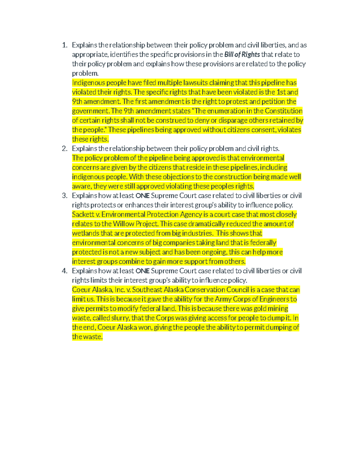 Civic Engagement 4 - Explains the relationship between their policy ...