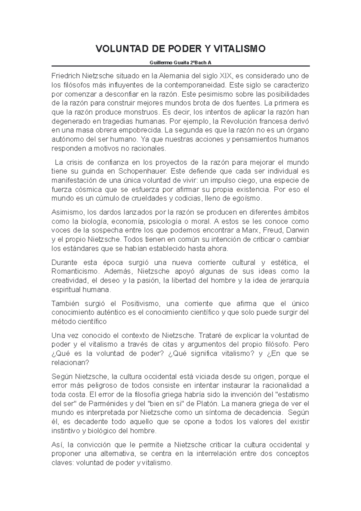 Friedrich Nietzsche Disertacion - VOLUNTAD DE PODER Y VITALISMO ...