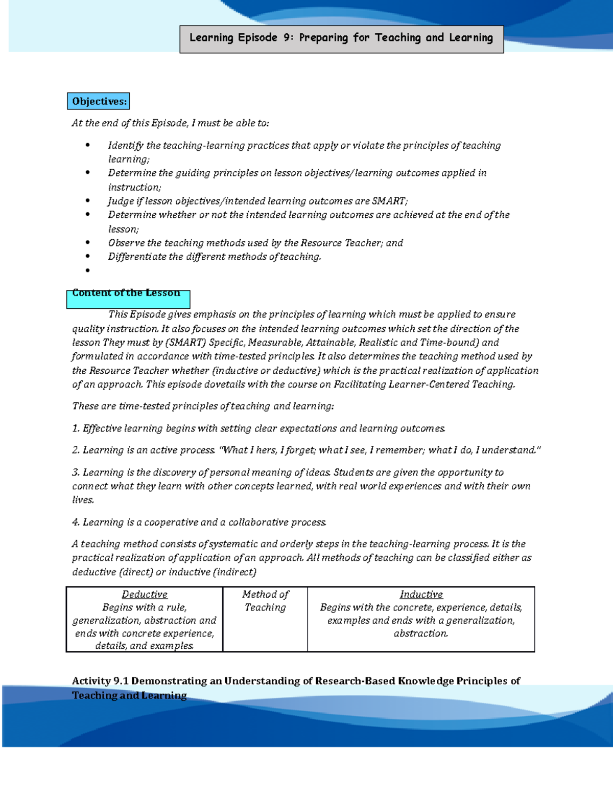 Episode-9 - Learning Episode - Objectives: At the end of this Episode ...