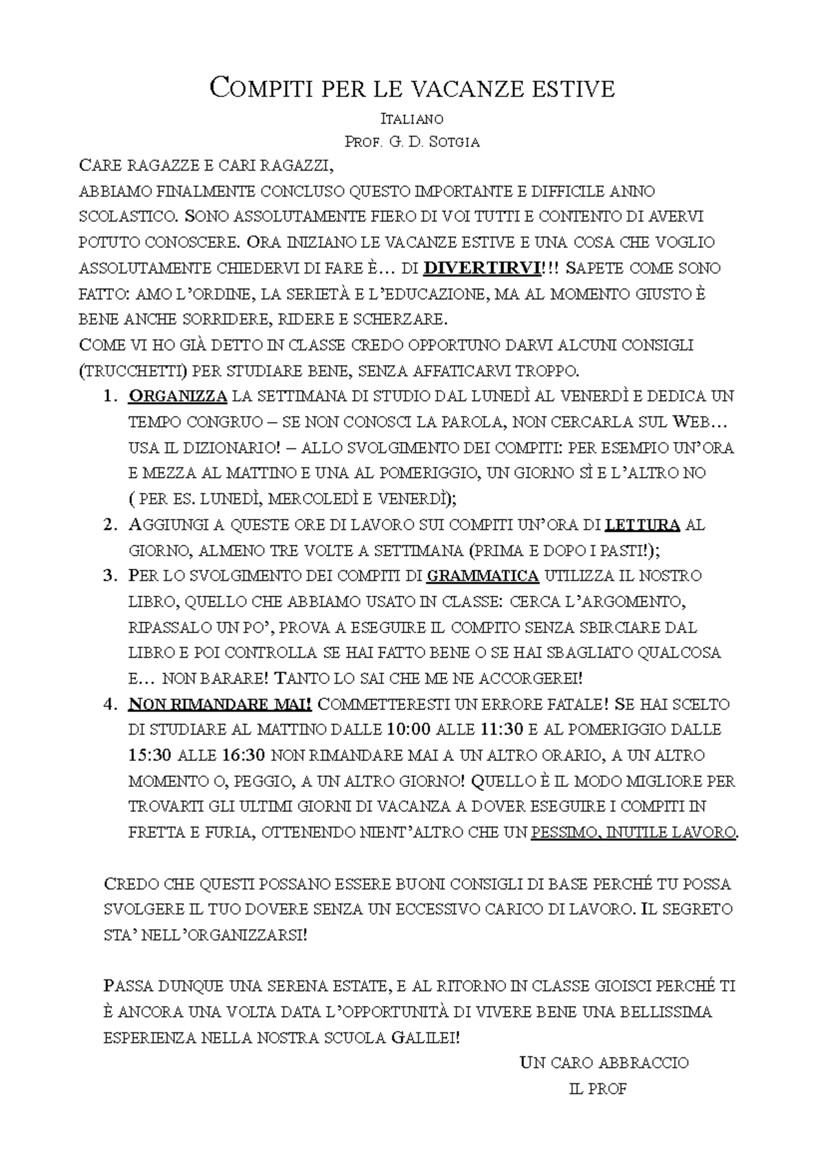 Compiti per le vacanze estive - COMPITI PER LE VACANZE ESTIVE ITALIANO ...