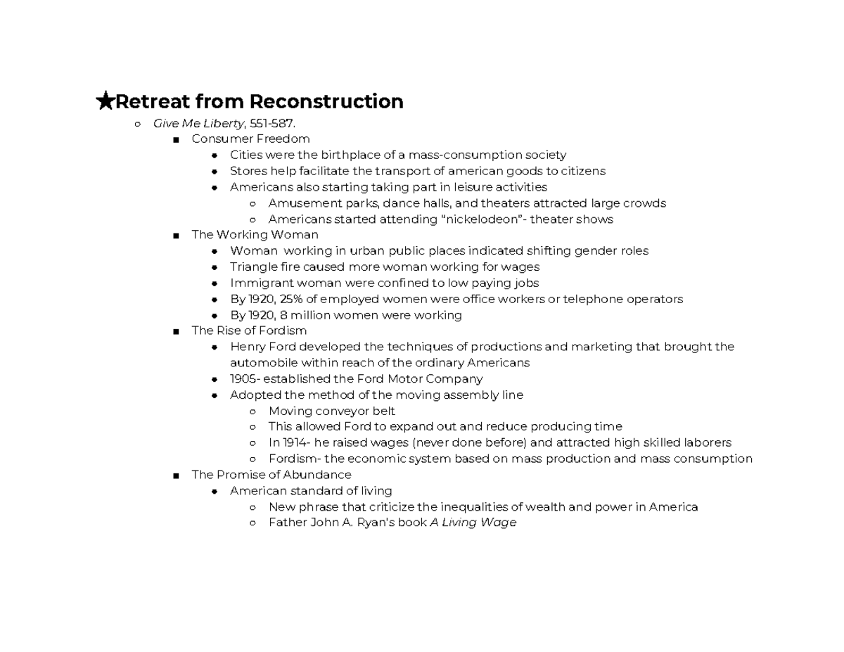 History notes - ★Retreat from Reconstruction Give Me Liberty , 551-587 ...