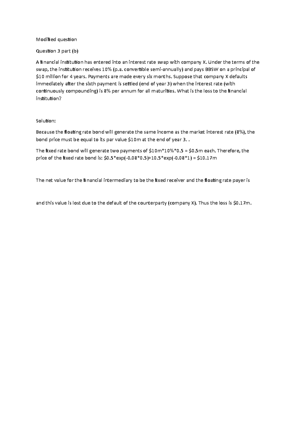 Modified practice exam question 3 part (b) - Modified question Question ...