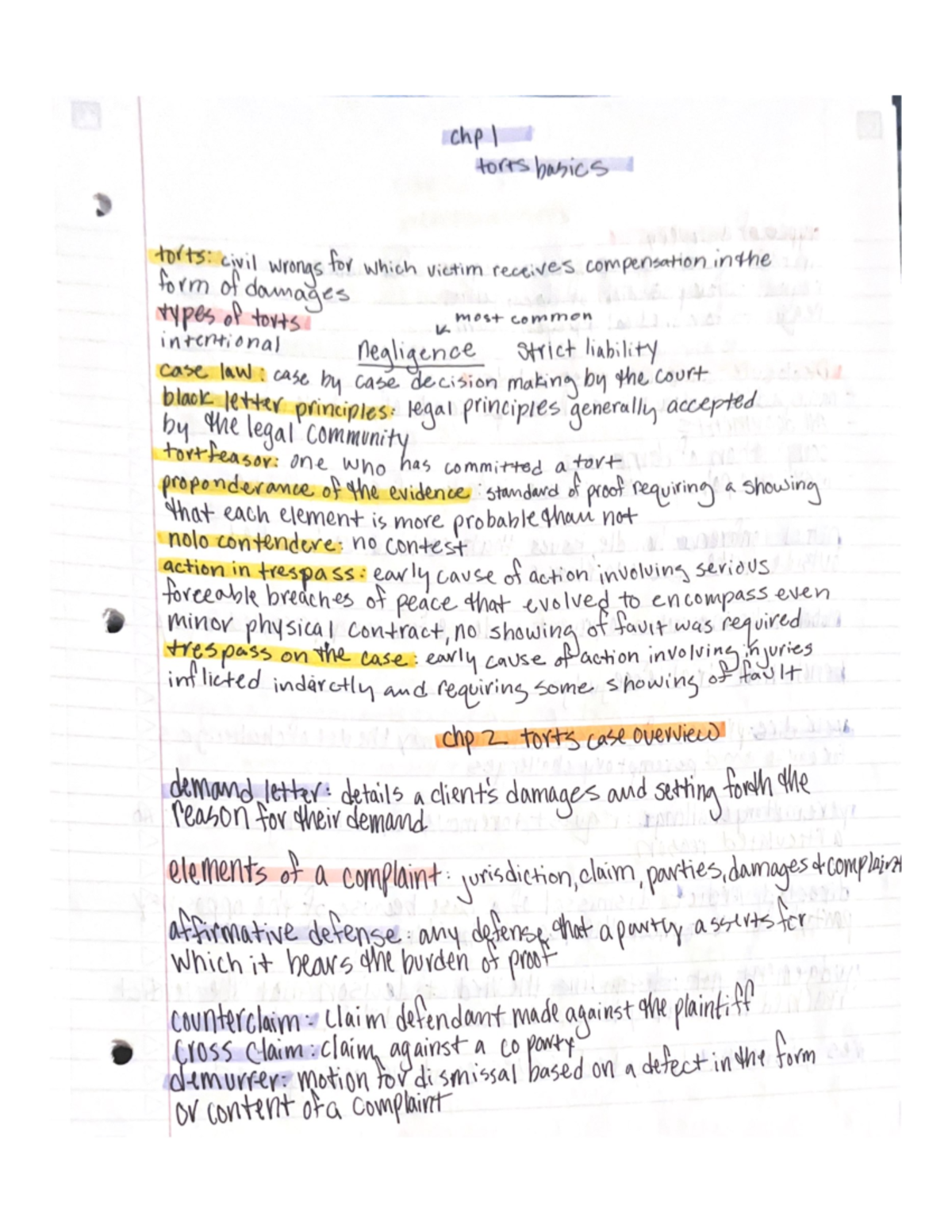 Torts notes from textbook - LA 312 - Studocu
