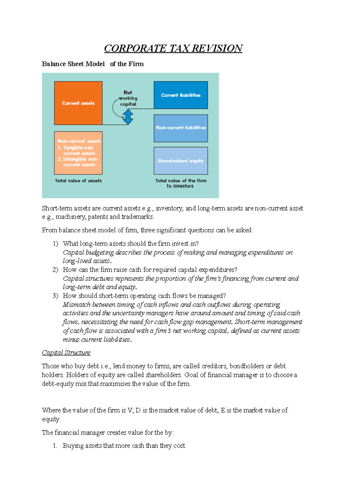 Corporate Revision - n/a - CORPORATE TAX REVISION Balance Sheet Model ...