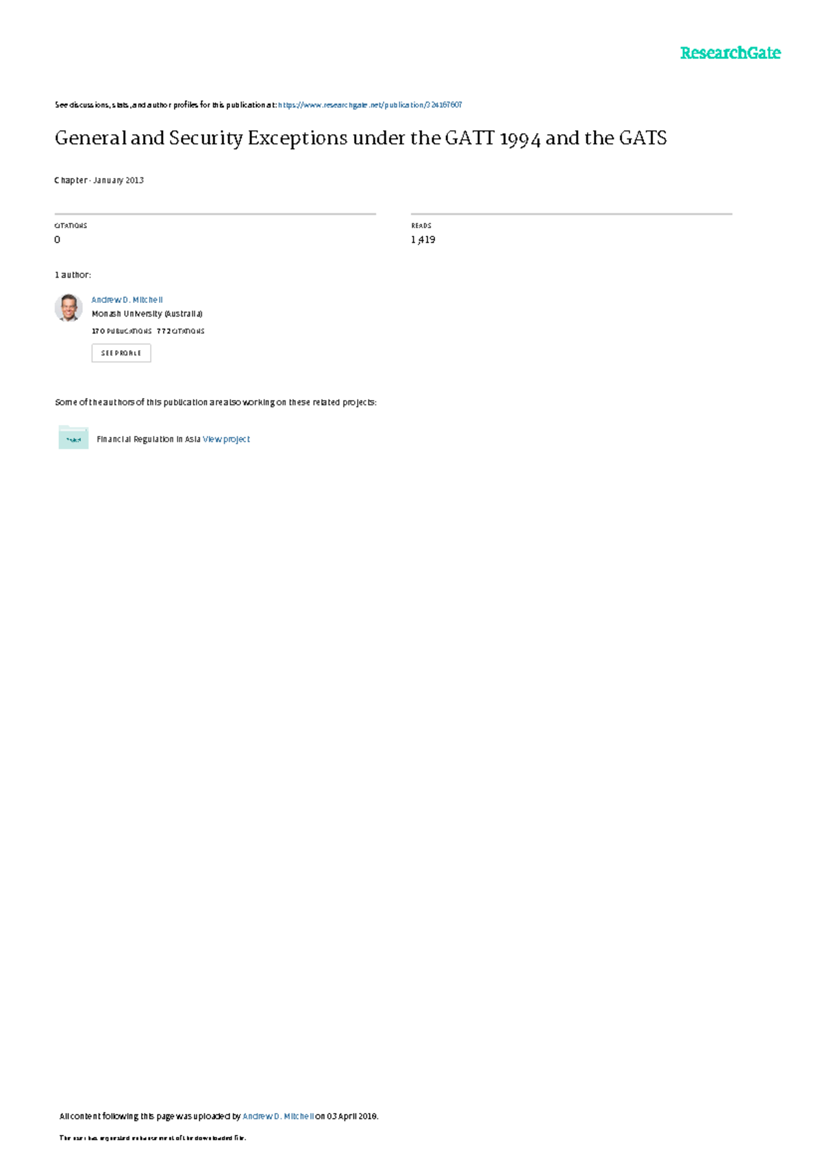 Ayresand Mitchell Generaland Security Exceptionsunderthe GATT ...