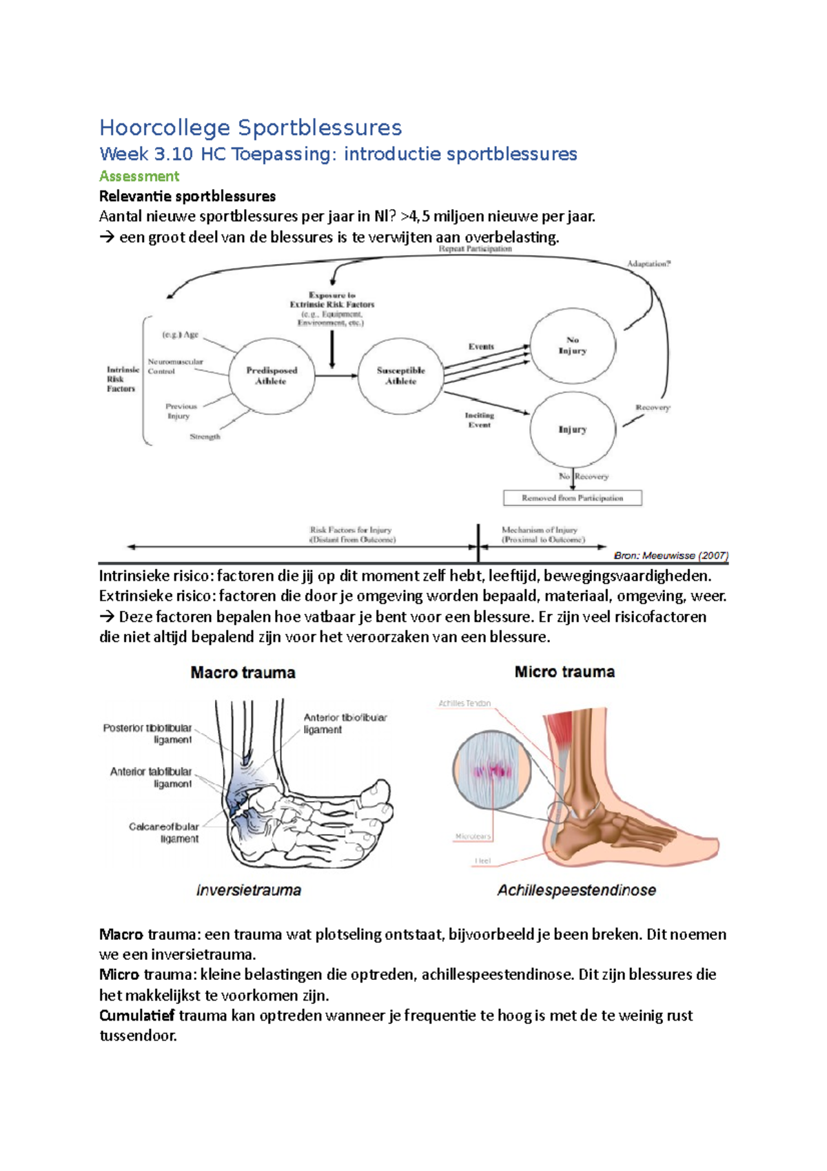Hoorcollege Sportblessures - een groot deel van de blessures is te ...